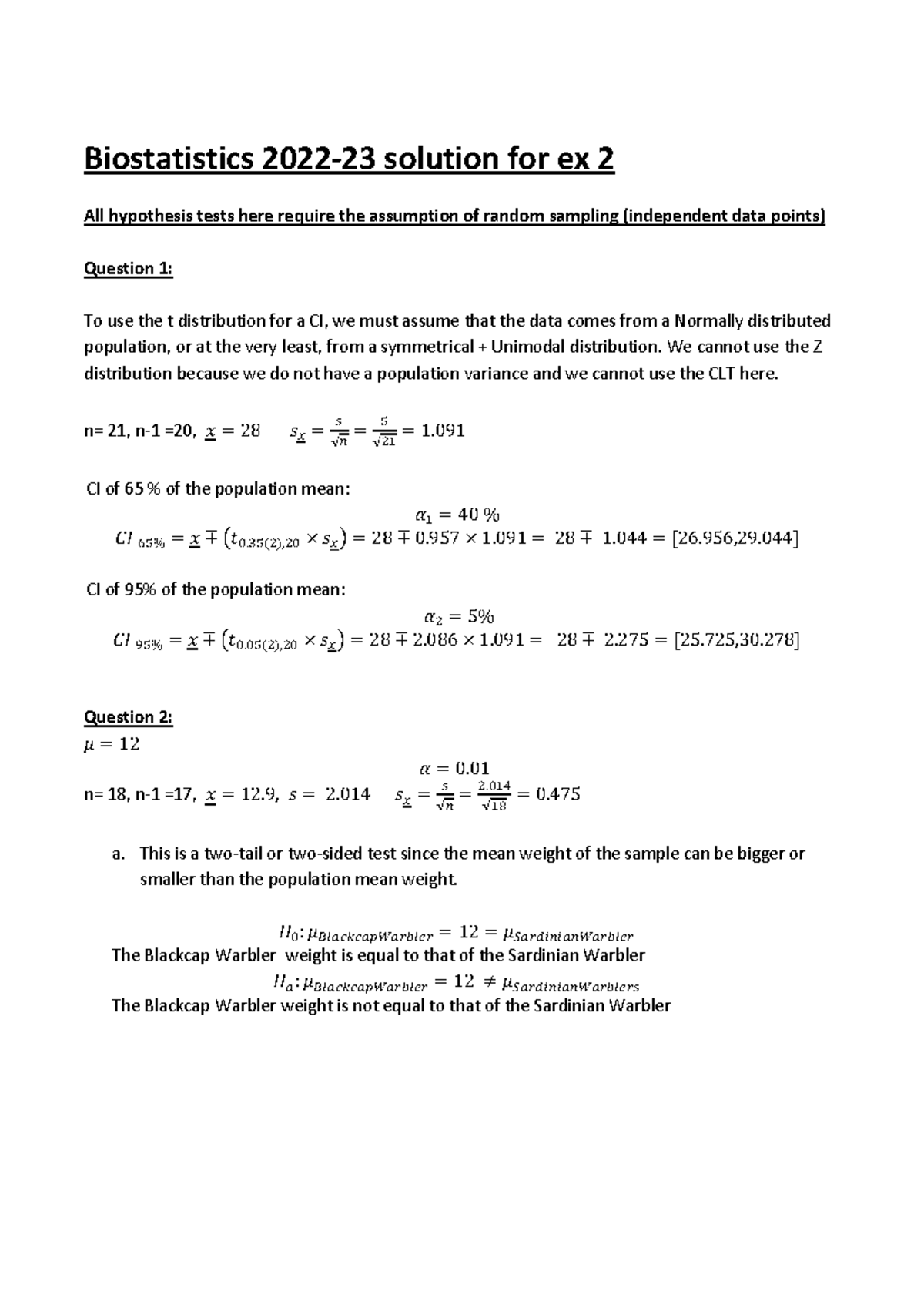 Ex 2 2022-23 Solution - Biostatistics 2022-23 solution for ex 2 All ...