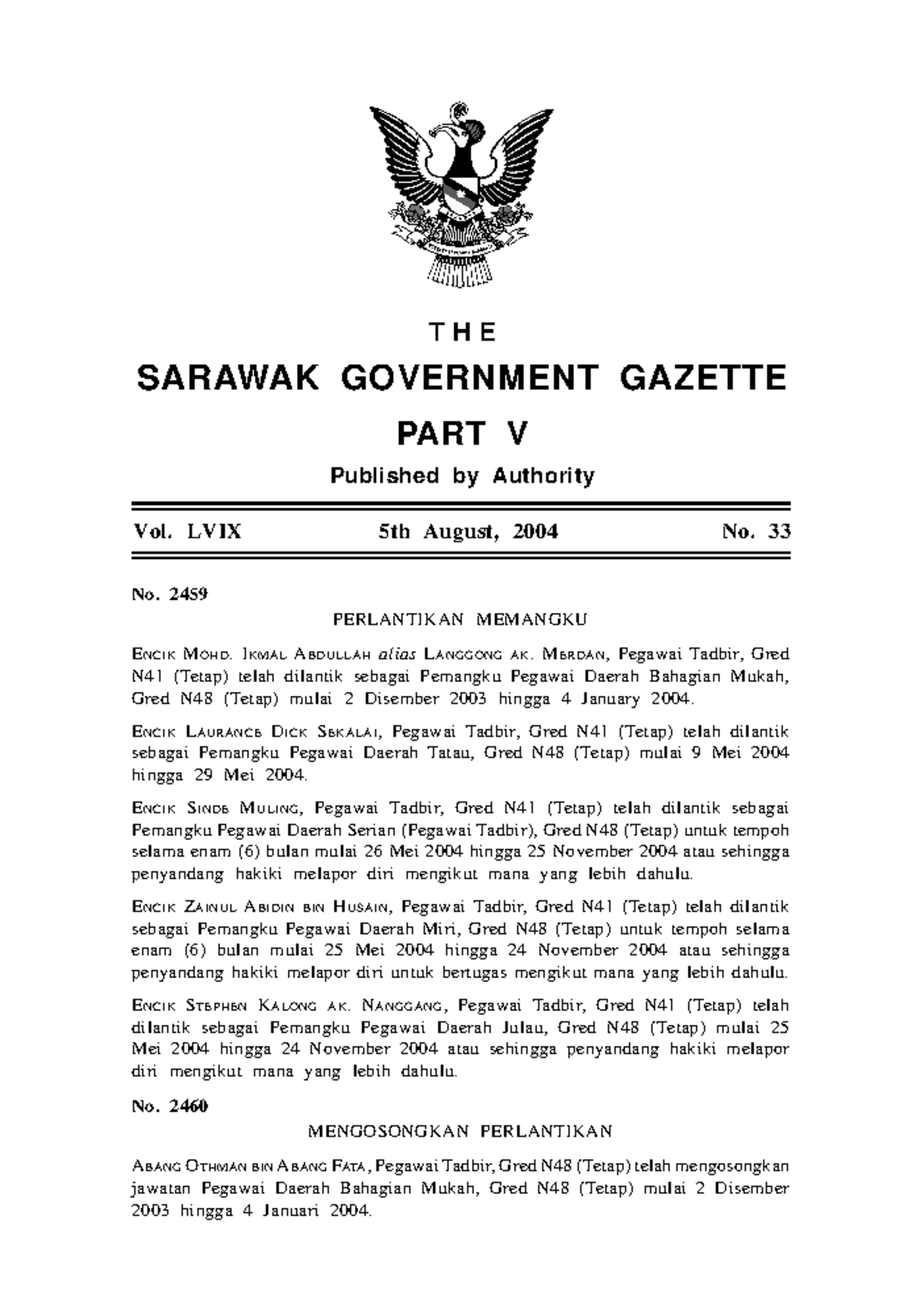SWKgn 033y2004 - warta - 5th August, 2004] 1 THE SARAWAK GOVERNMENT ...