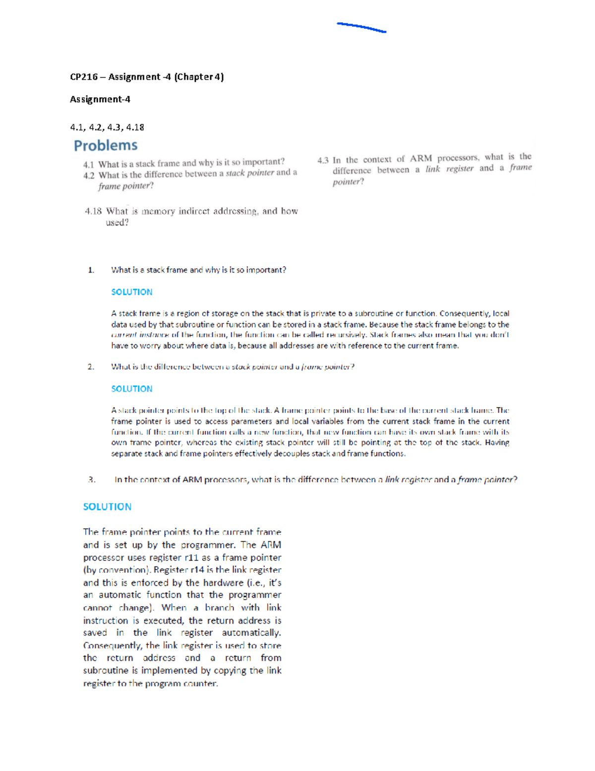 Assignment 4 Chapter 4 Solutions - RE220 - CP216 – Assignment -4 ...