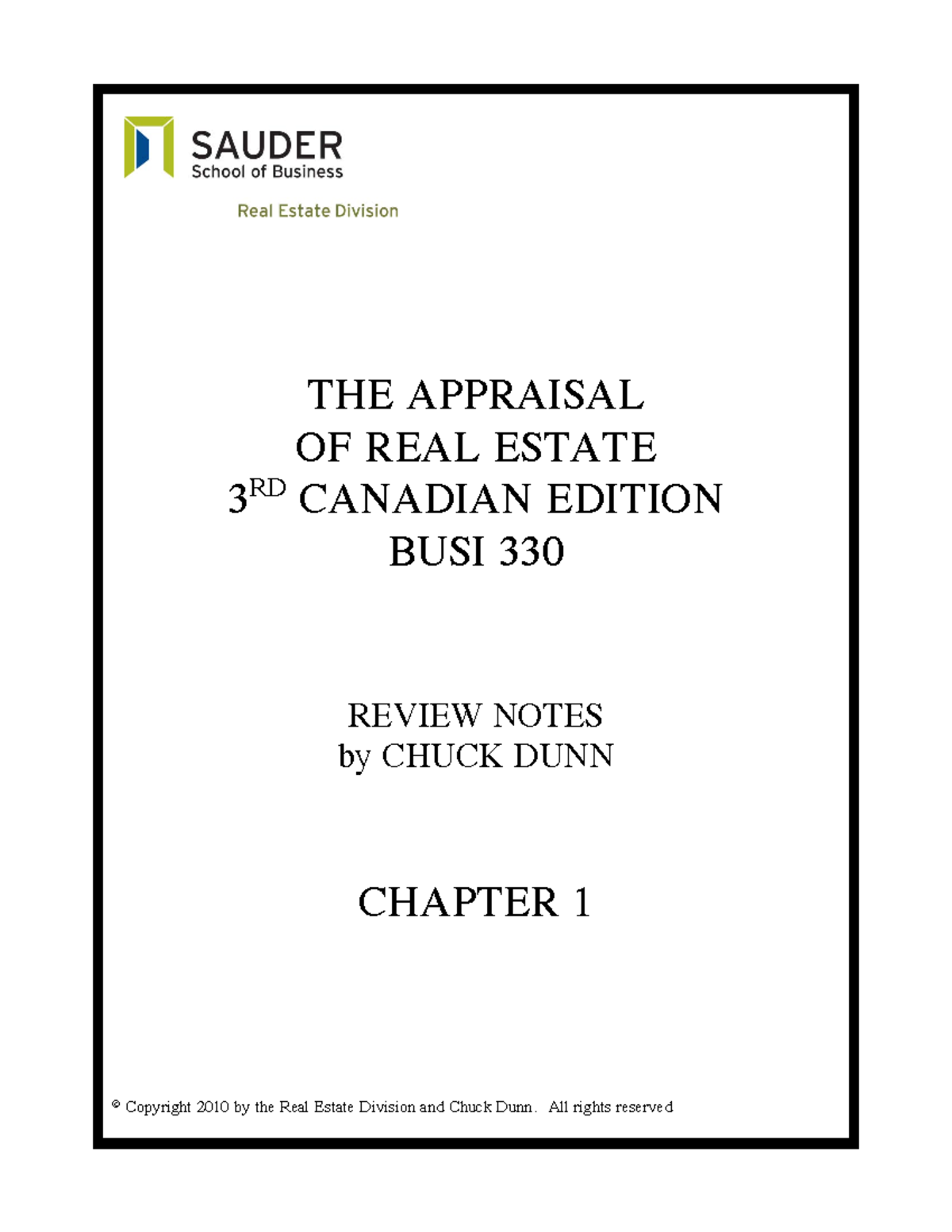 All notes - The Appraisla of Real Estate 3rd Edition Manual - BUSI 330 ...