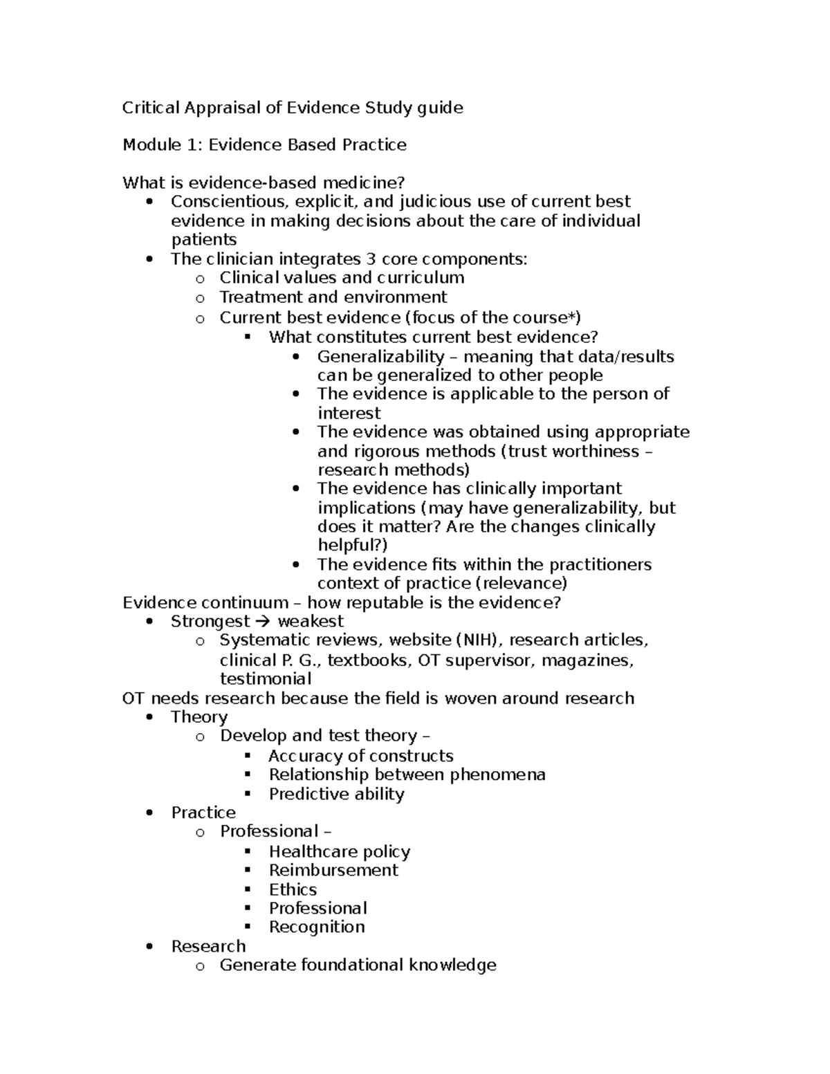 Critical Appraisal of Evidence Studyguide - G., textbooks, OT ...
