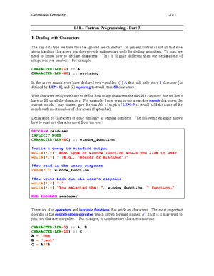 Lecture notes, lectures 11 - 15 - L11 – Fortran Programming - Part 3 1 ...