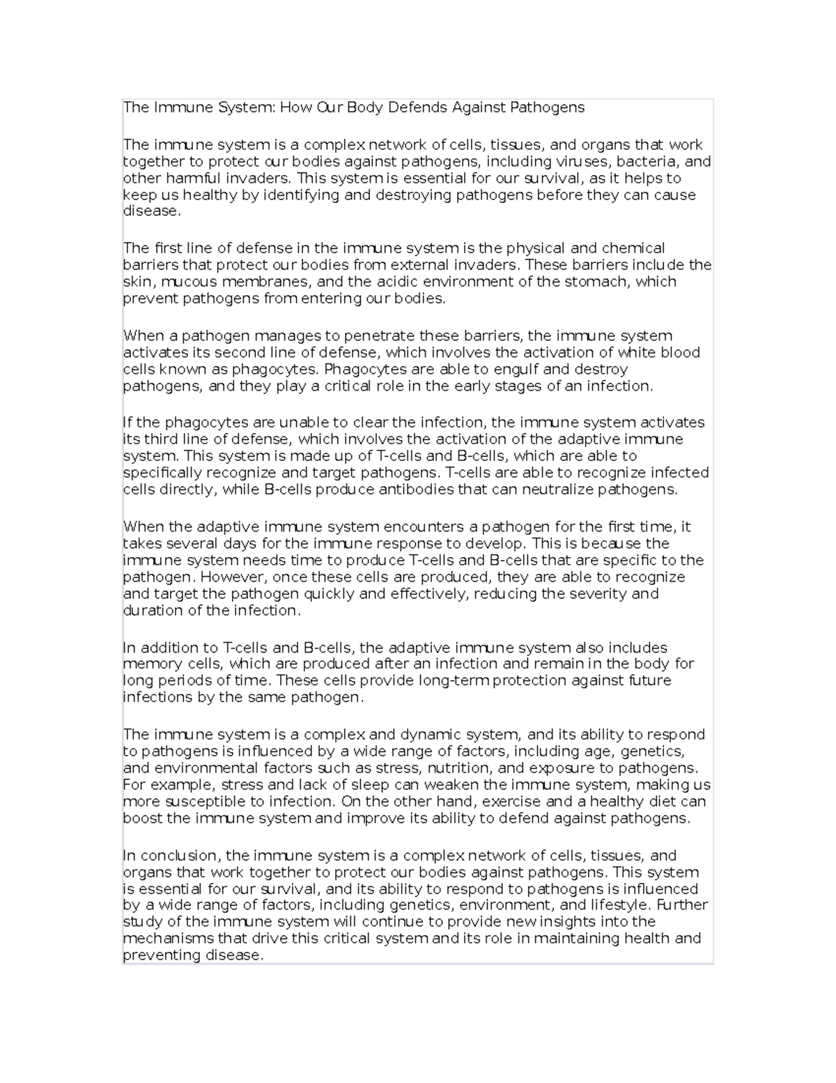 The Immune System How Our Body Defends Against Pathogens - This system ...