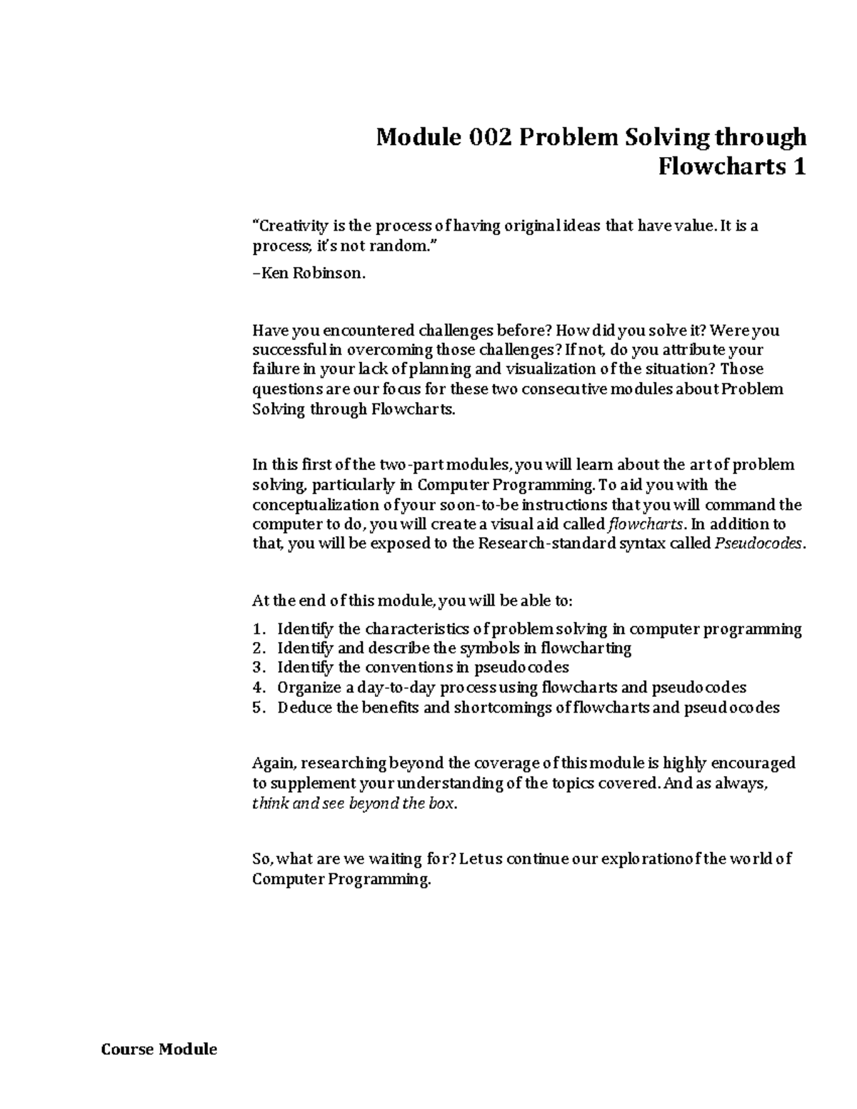 W2-Module-Problem Solving - Course Module Module 002 Problem Solving ...
