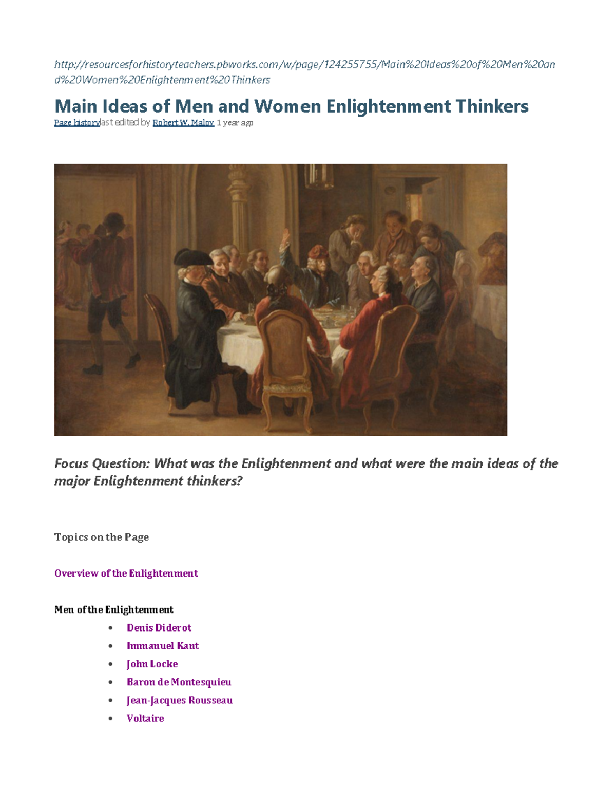 Main Ideas of Men and Women Enlightenment Thinkers Webpage - - Studocu