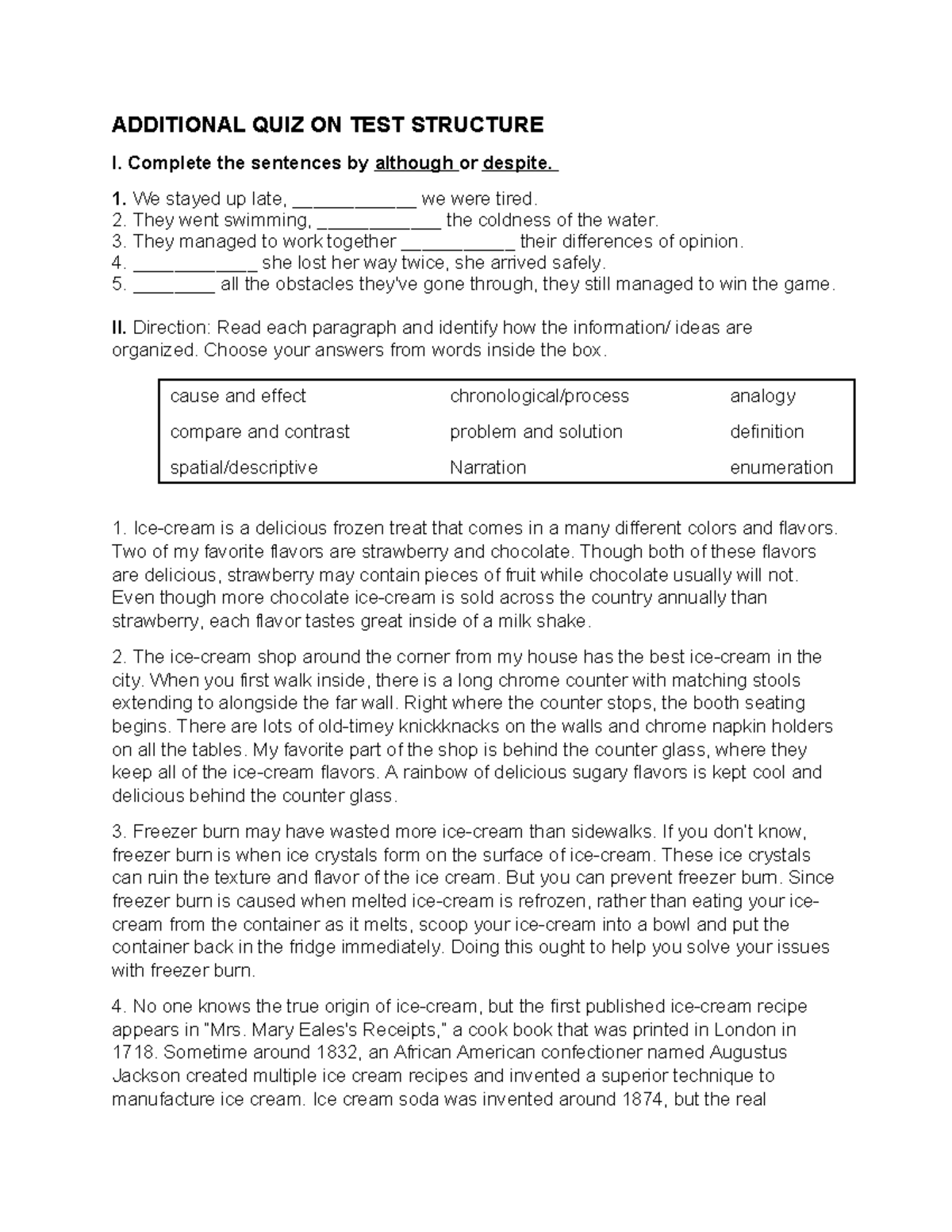 Additional QUIZ ON TEST Structure - ADDITIONAL QUIZ ON TEST STRUCTURE I ...