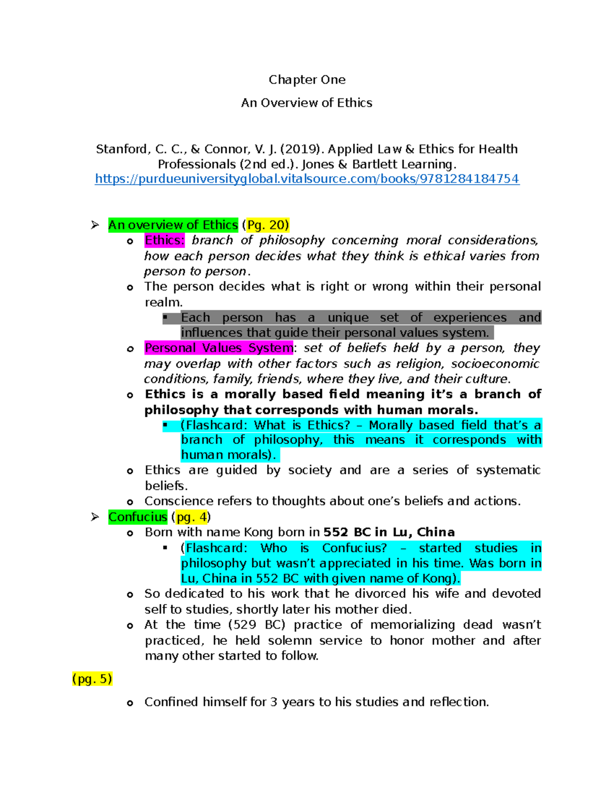 Unit 1 Reading Notes - Chapter One An Overview of Ethics Stanford, C. C ...
