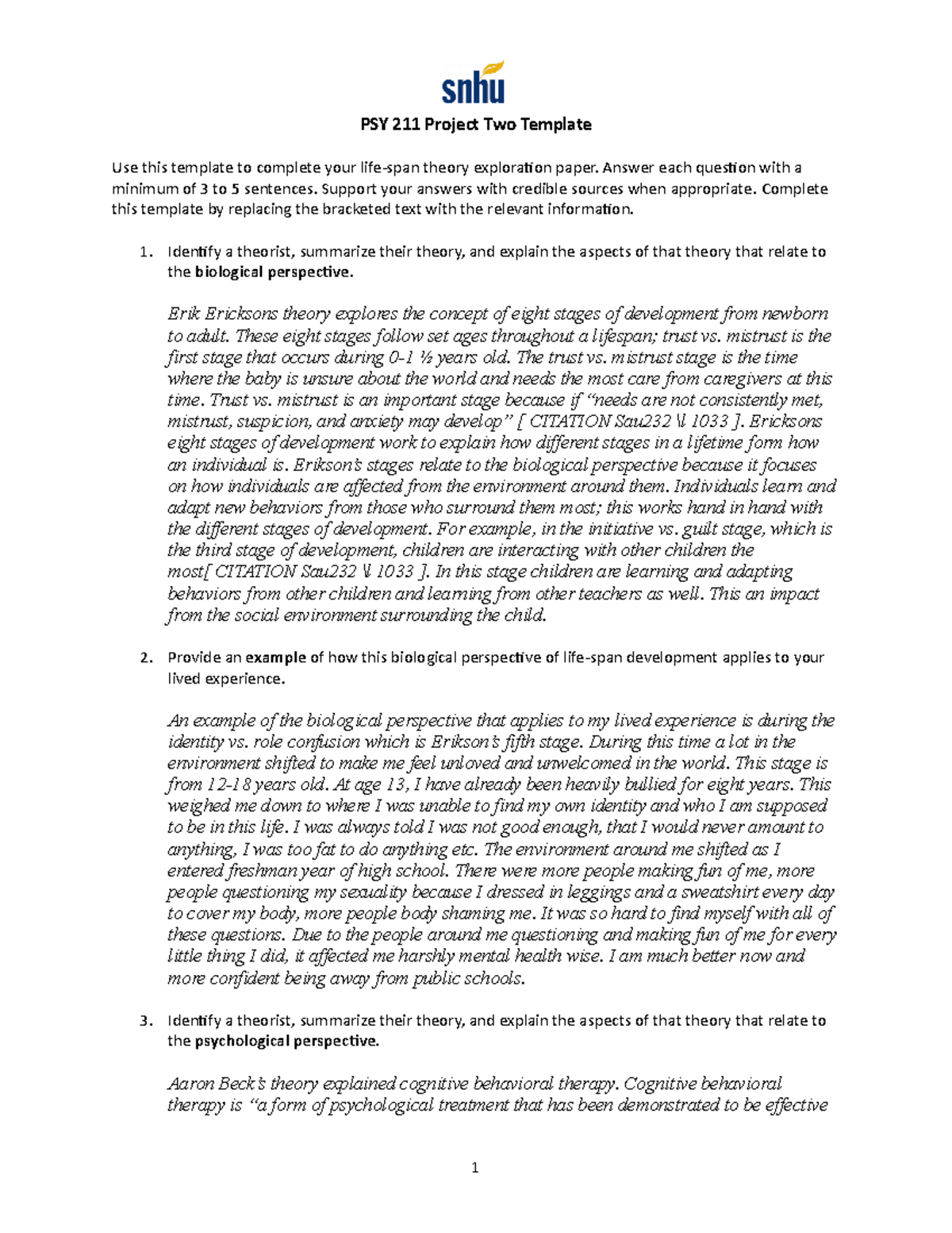 PSY 211 7-2 Project - Assignment - PSY 211 Project Two Template Use ...