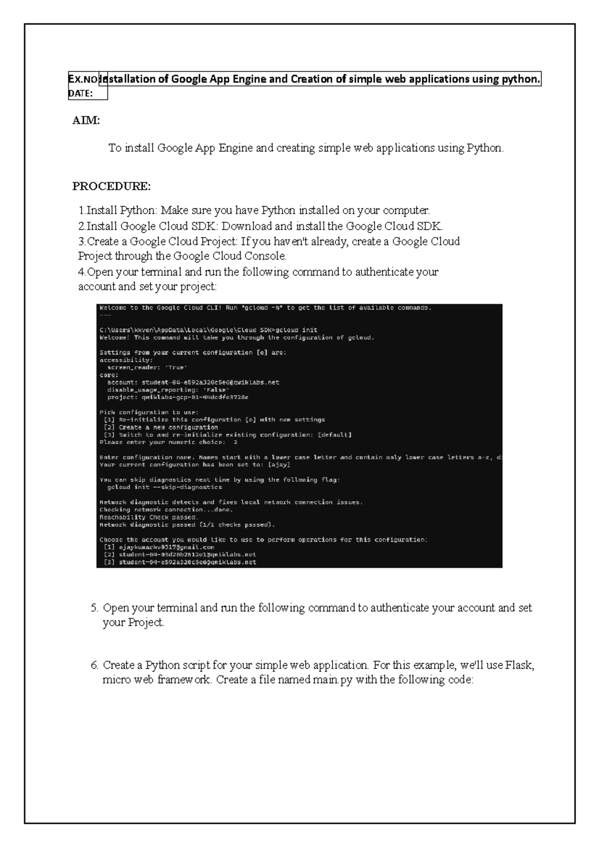 CC Lab 6 - EX:Installation of Google App Engine and Creation of simple ...