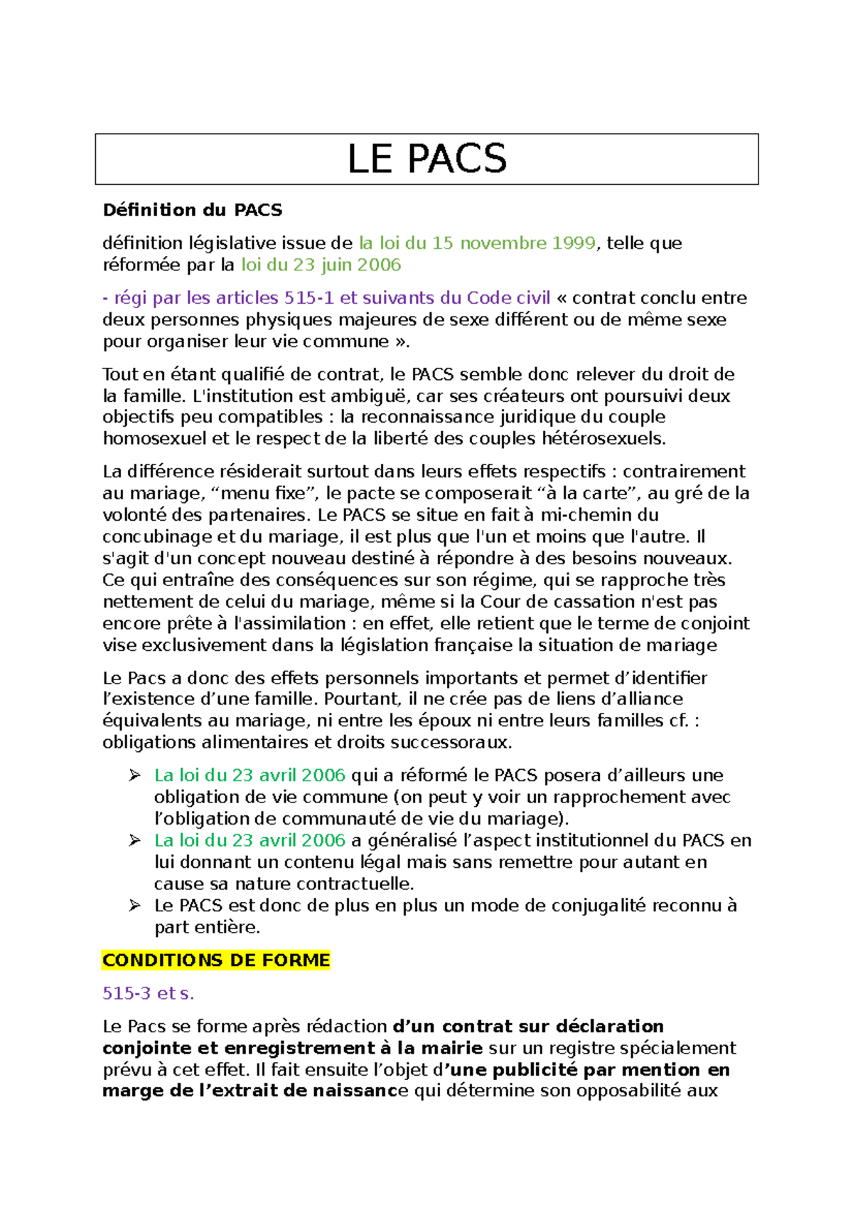 LE PACS droit de la famille - LE PACS Définition du PACS définition ...