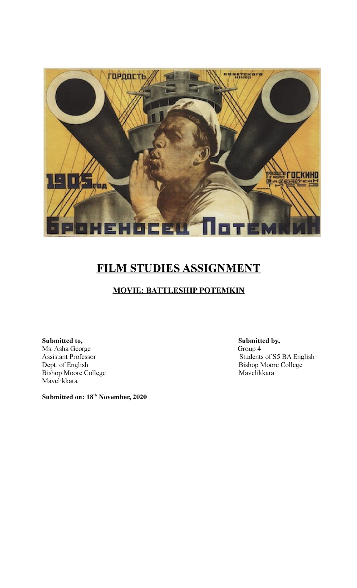 Film Studies Assignment by Group IV- Battleship Potemkin - FILM STUDIES ...