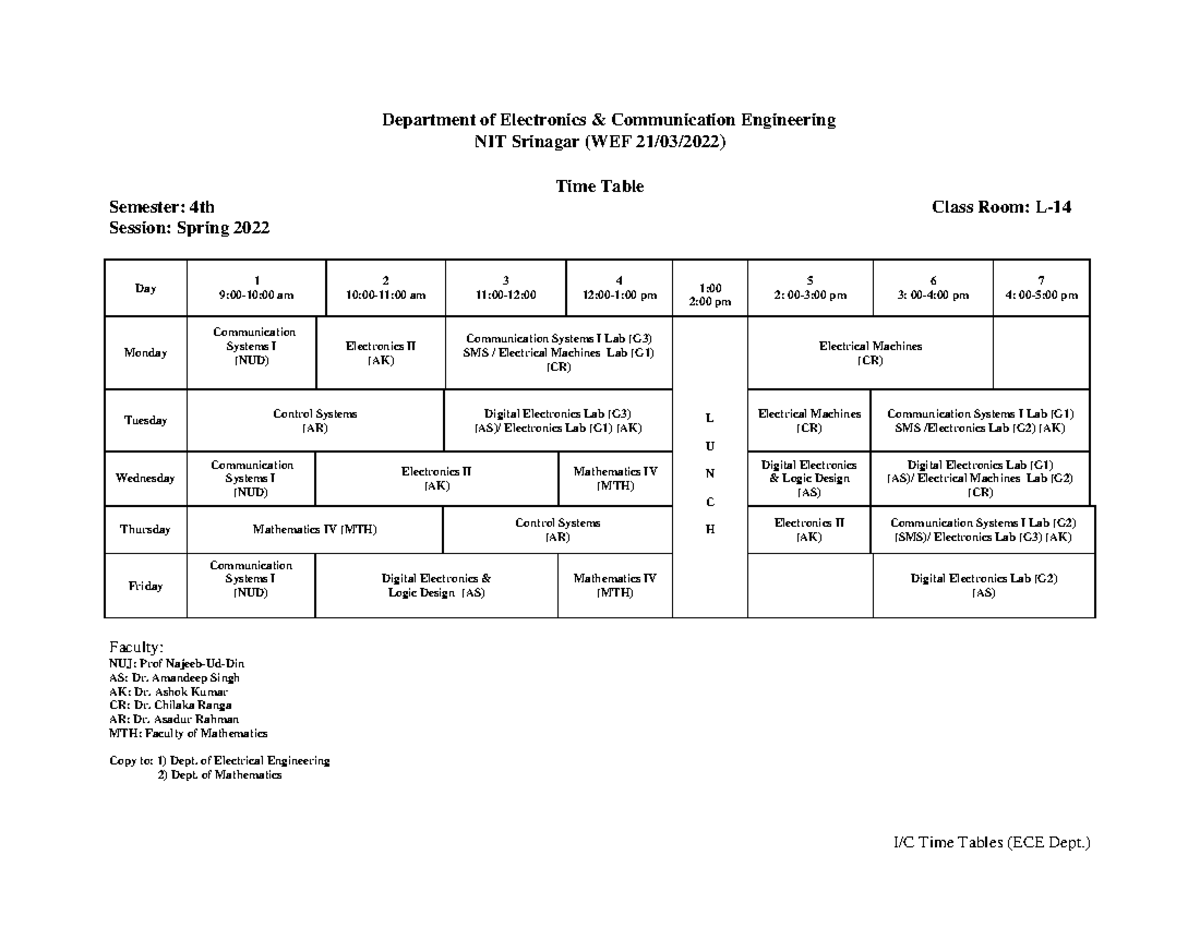 TT Spring 2022 - Ok this is it - I/C Time Tables (ECE Dept.) Department ...