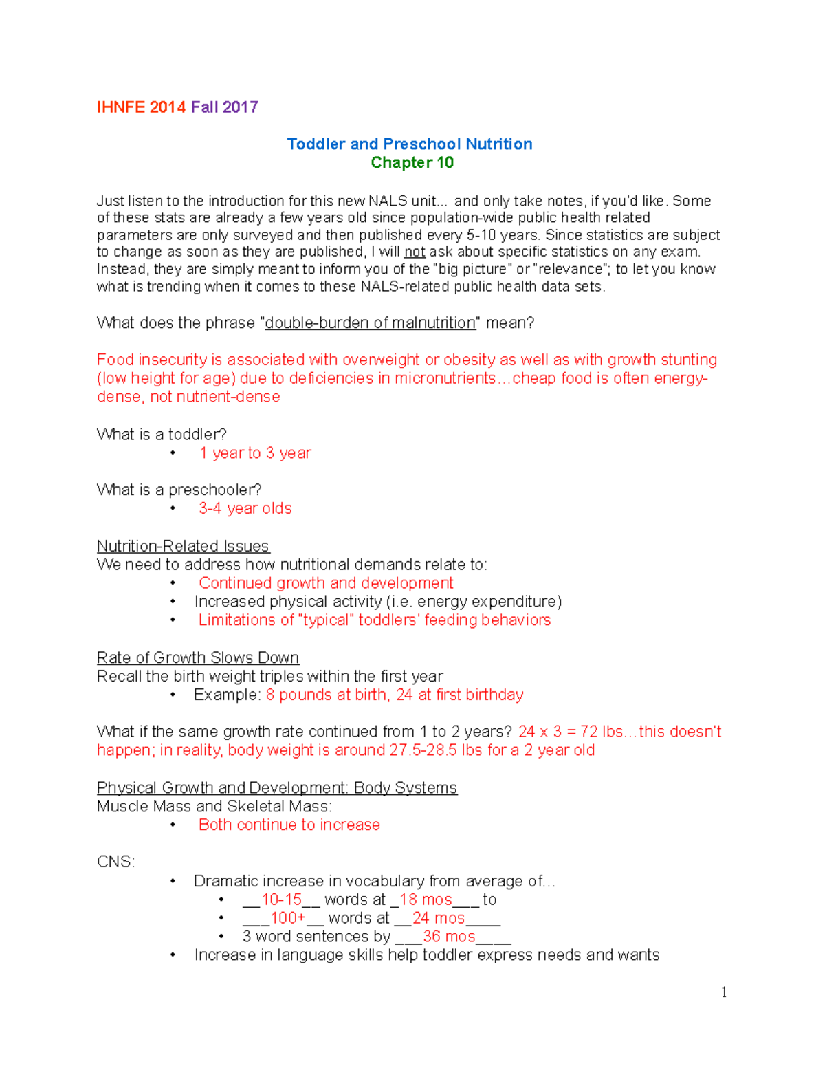 10 Toddler & Preschooler Nutrition Note Guide Fall 2017 - lHNFE 2014 ...