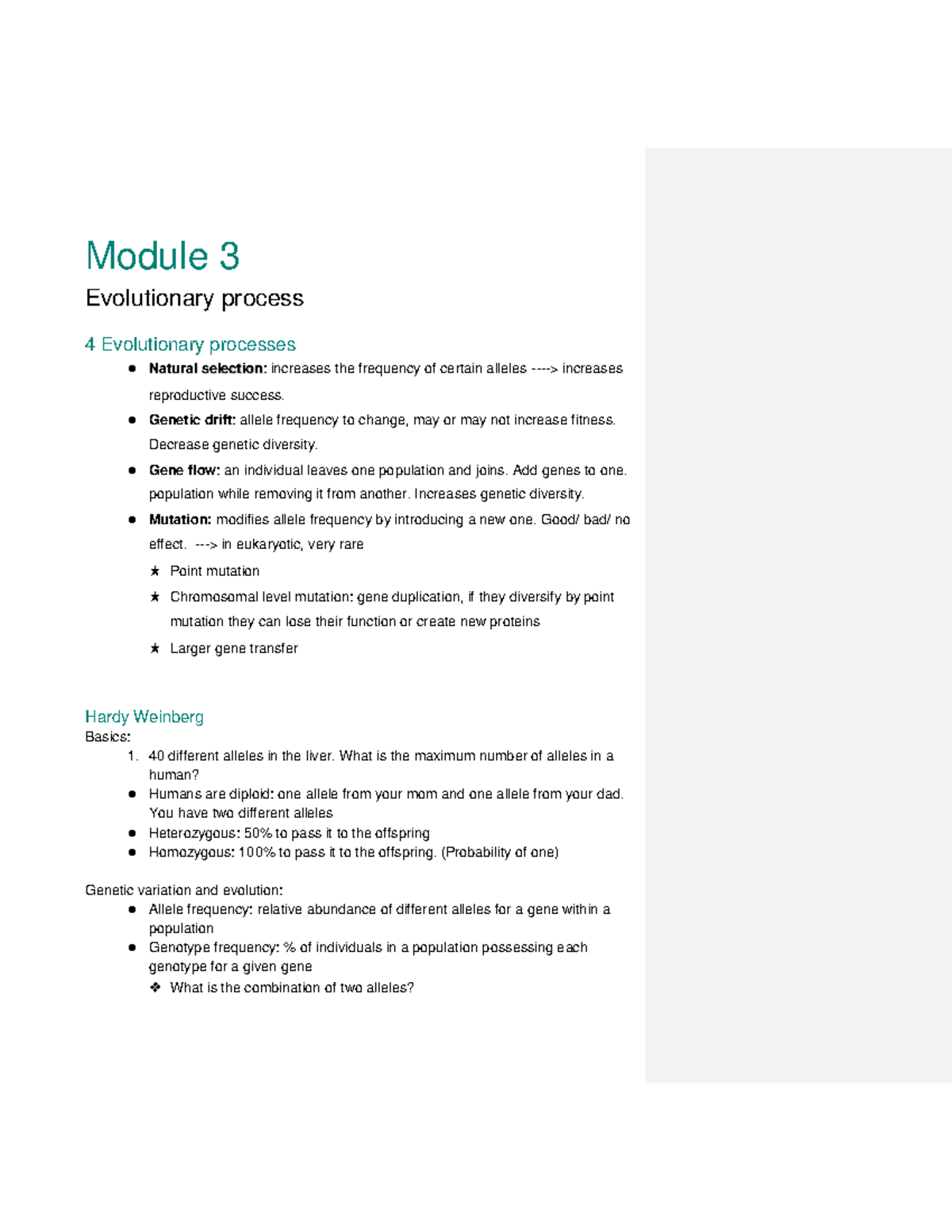 BIOL1001 Module 3 - Note - Module 3 Evolutionary process 4 Evolutionary ...