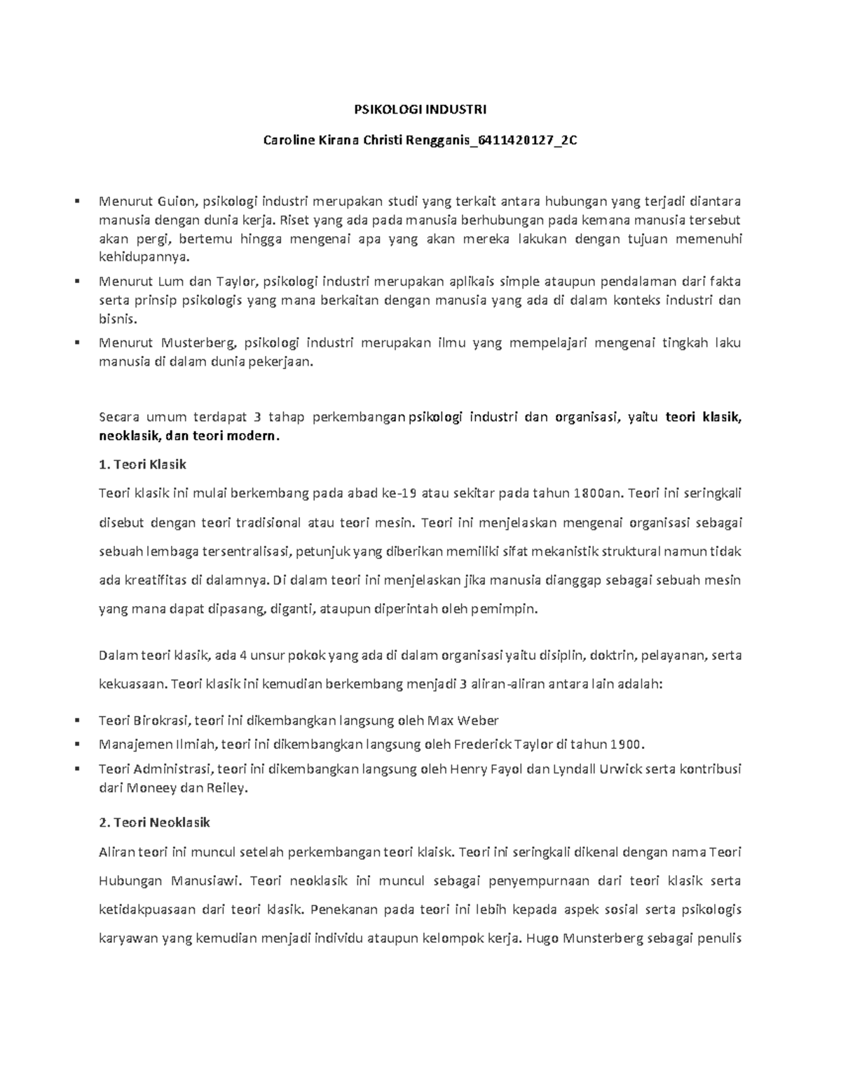 Psikologi Industri K3 PDF - PSIKOLOGI INDUSTRI Caroline Kirana Christi ...