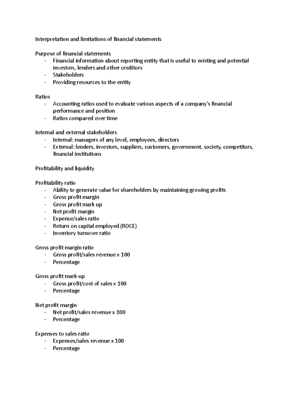 Interpretation and limitations of financial statements - Studocu