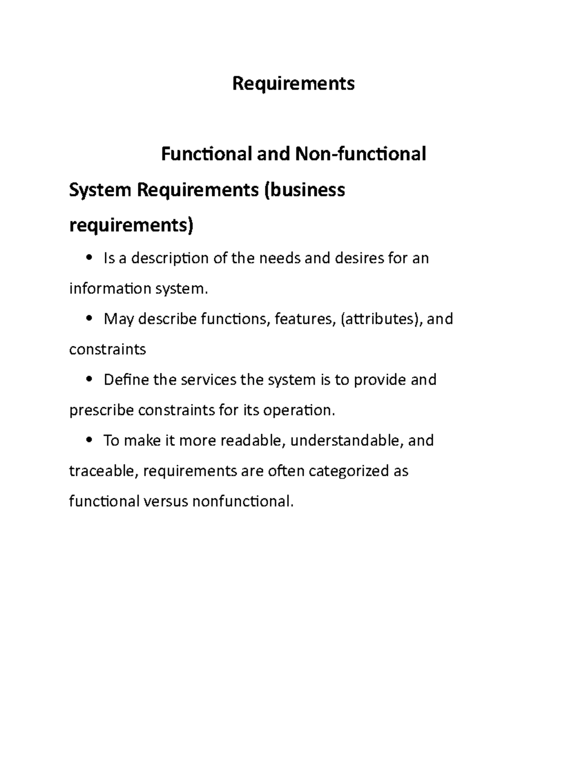 Requirements - May describe functions, features, (attributes), and ...