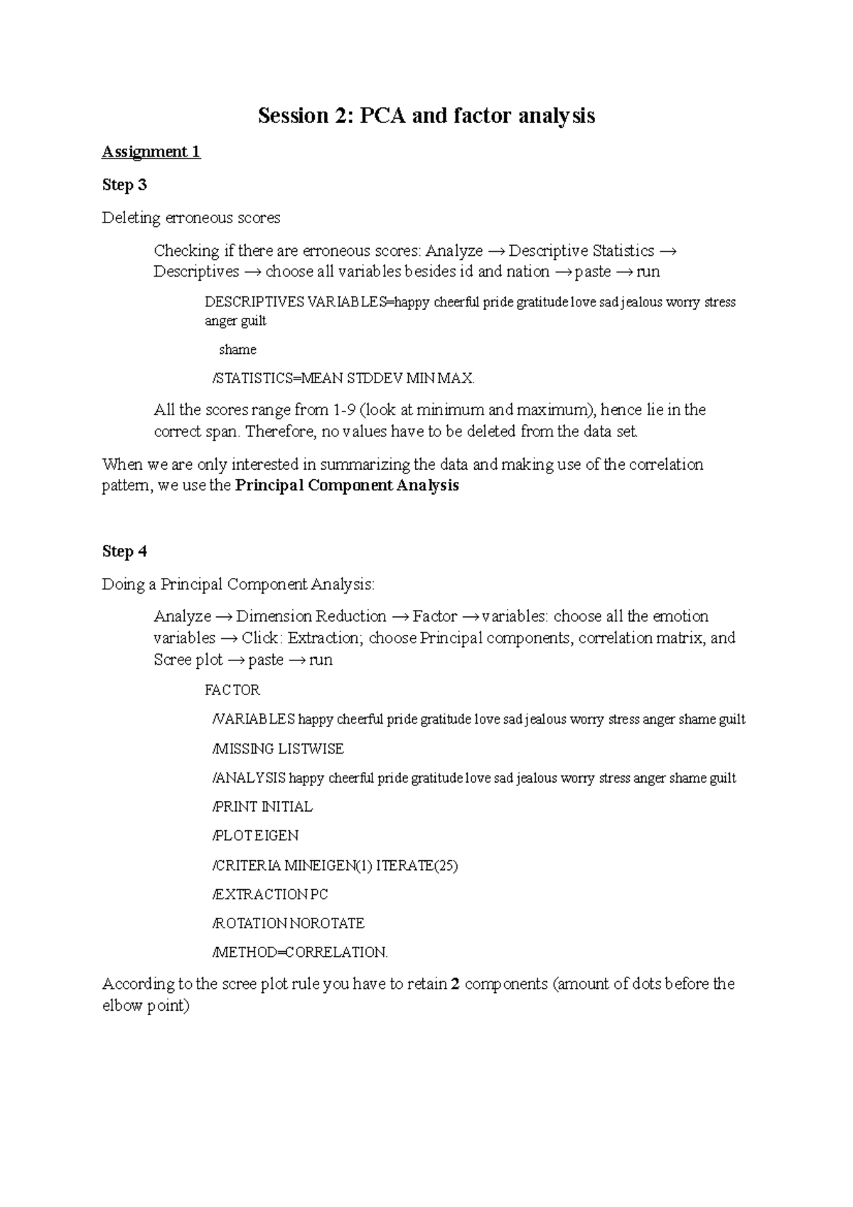 SPSS Session 2 - PCA and factor analysis - Session 2: PCA and factor ...