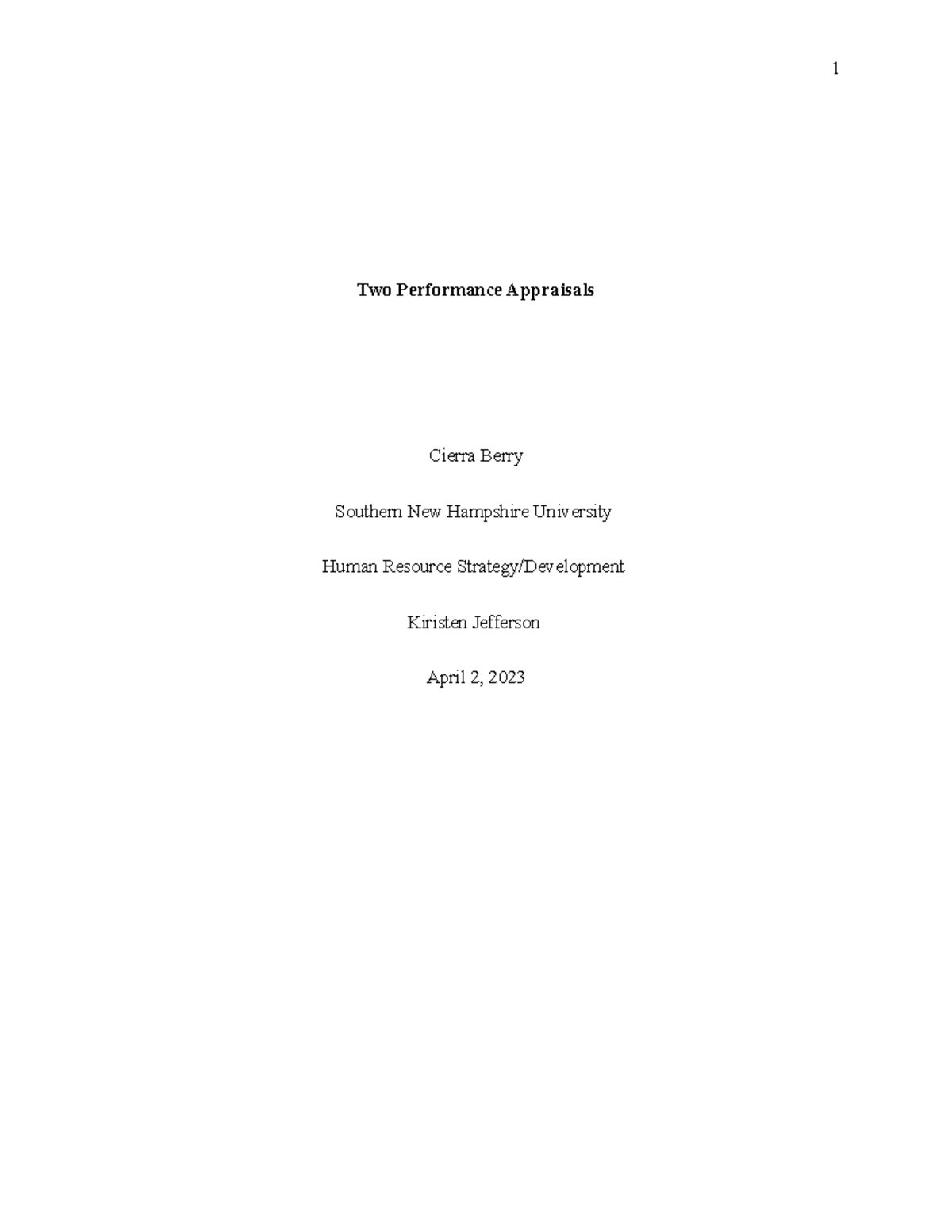 Performance Appraisals - Cierra Berry - 1 Two Performance Appraisals ...