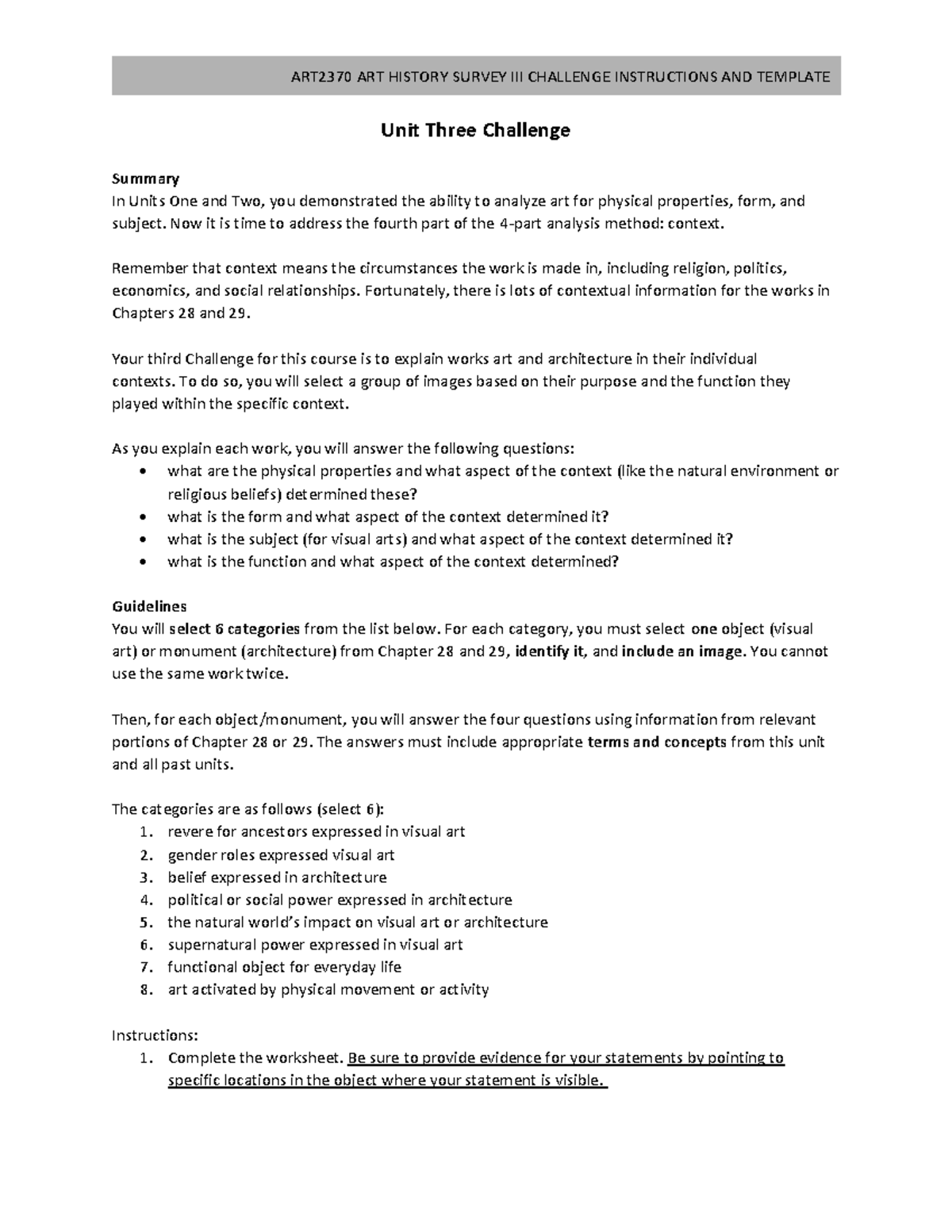 U3 Challenge 2020 - Unit Three Challenge Summary In Units One and Two ...