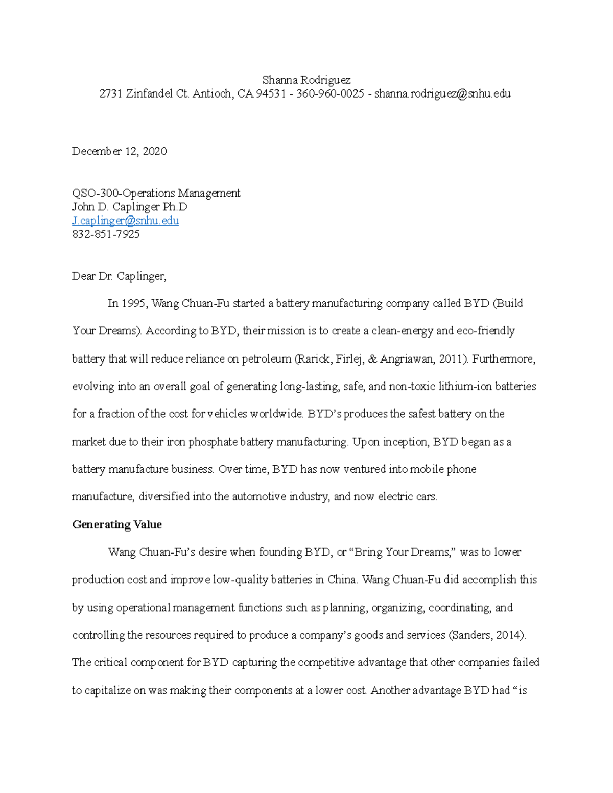 QSO 300 Final project - Shanna Rodriguez 2731 Zinfandel Ct. Antioch, CA ...