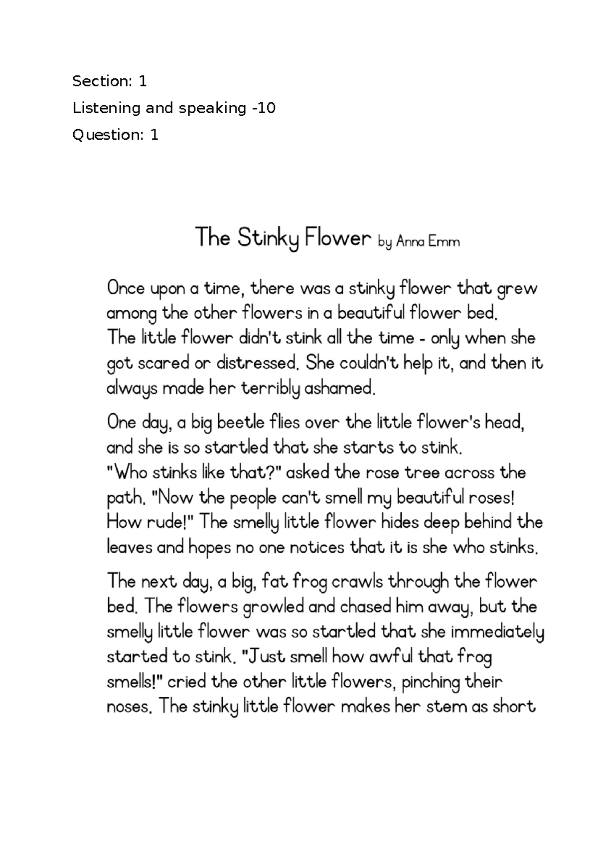 Grade 2 term 3 eng test - Section: Listening and speaking - Question ...