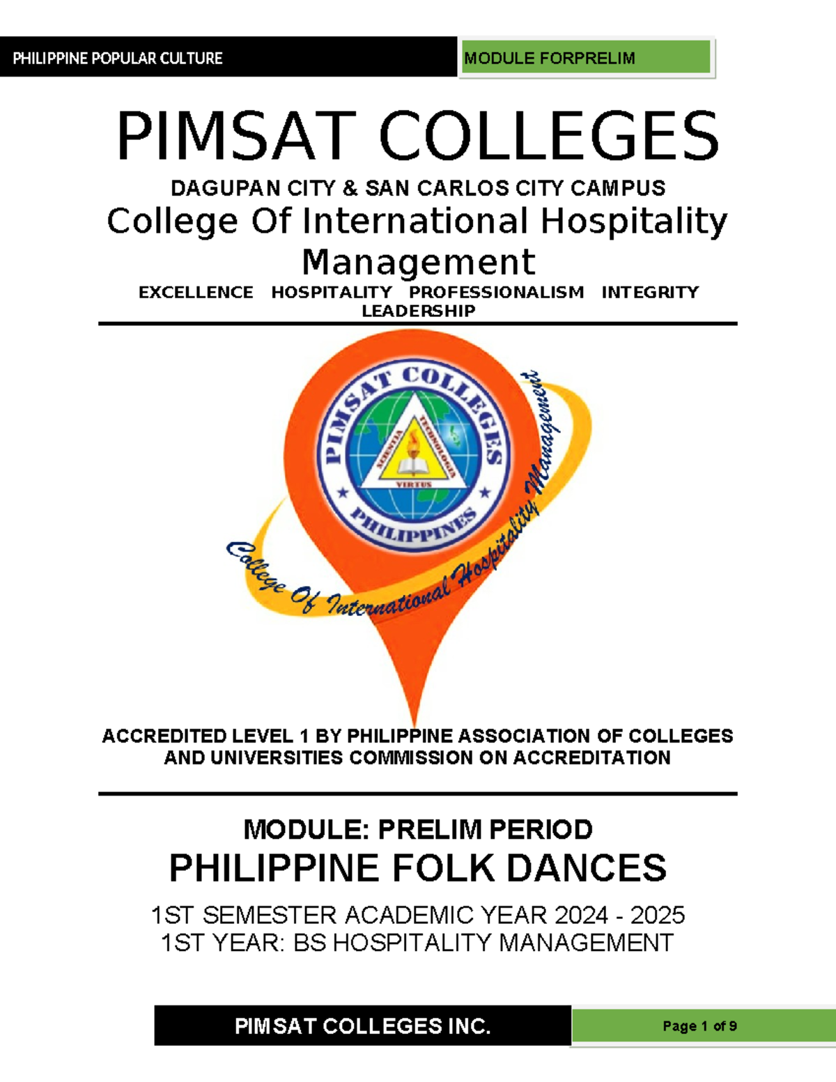 Philippine FOLK Dances - PIMSAT COLLEGES DAGUPAN CITY & SAN CARLOS CITY ...