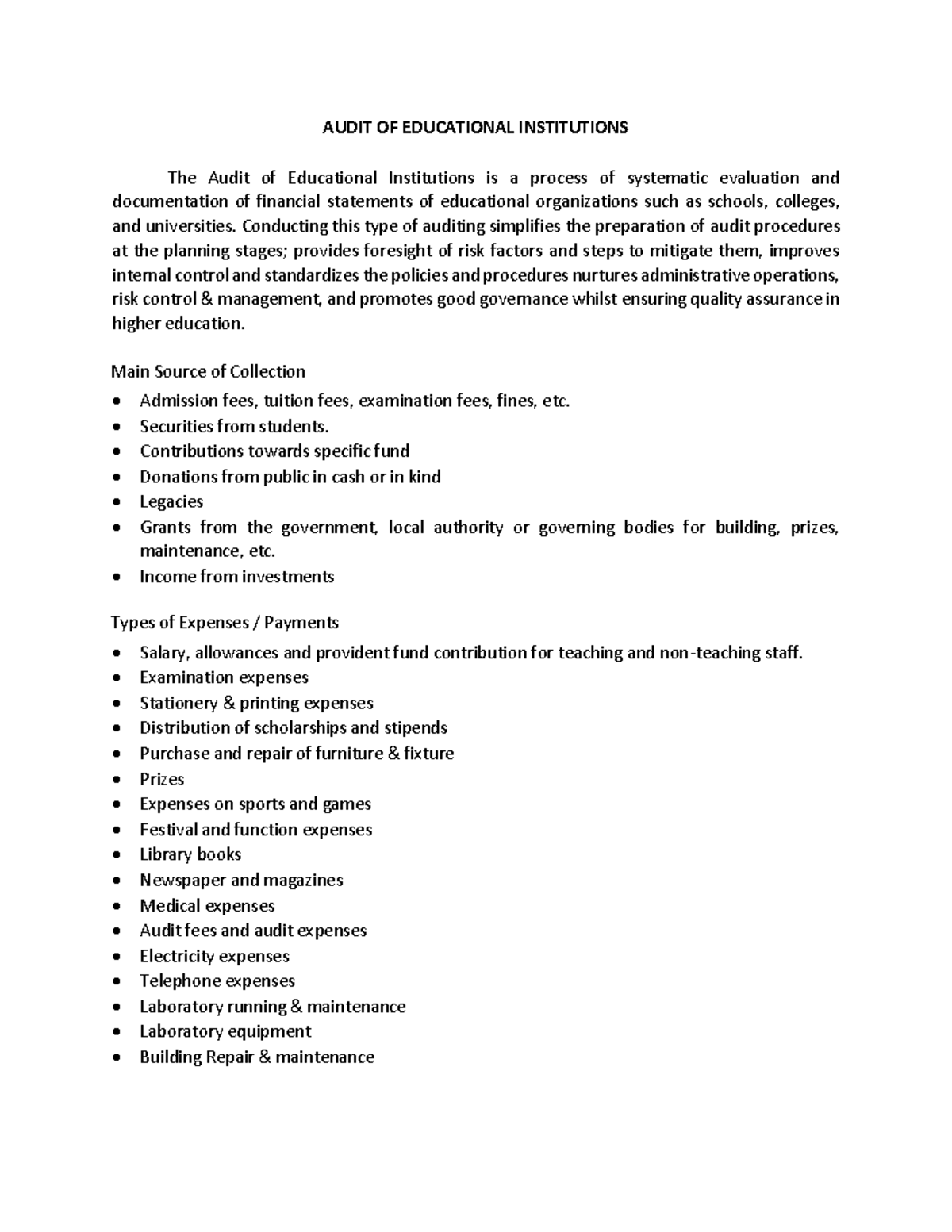 ACCP307 Joshi Project 2 - AUDIT OF EDUCATIONAL INSTITUTIONS The Audit ...