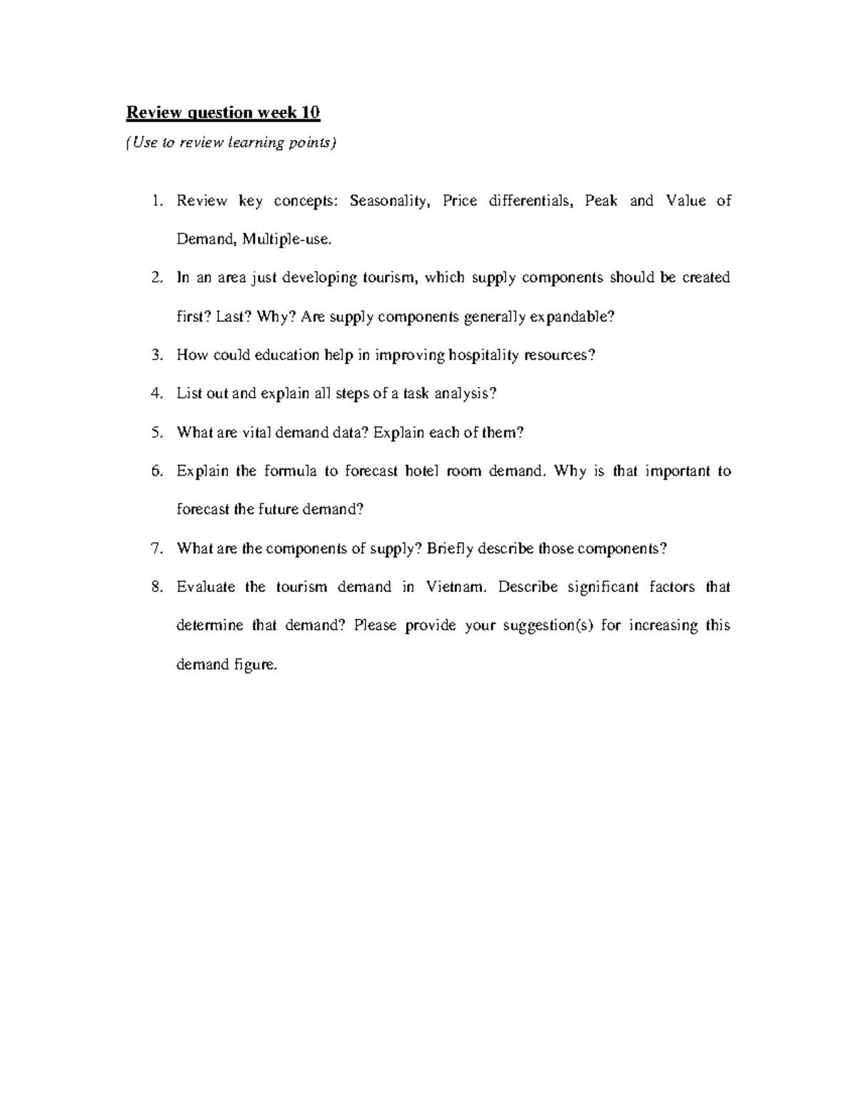 Review Question 10 - tut 10 - Review question week 10 (Use to review ...
