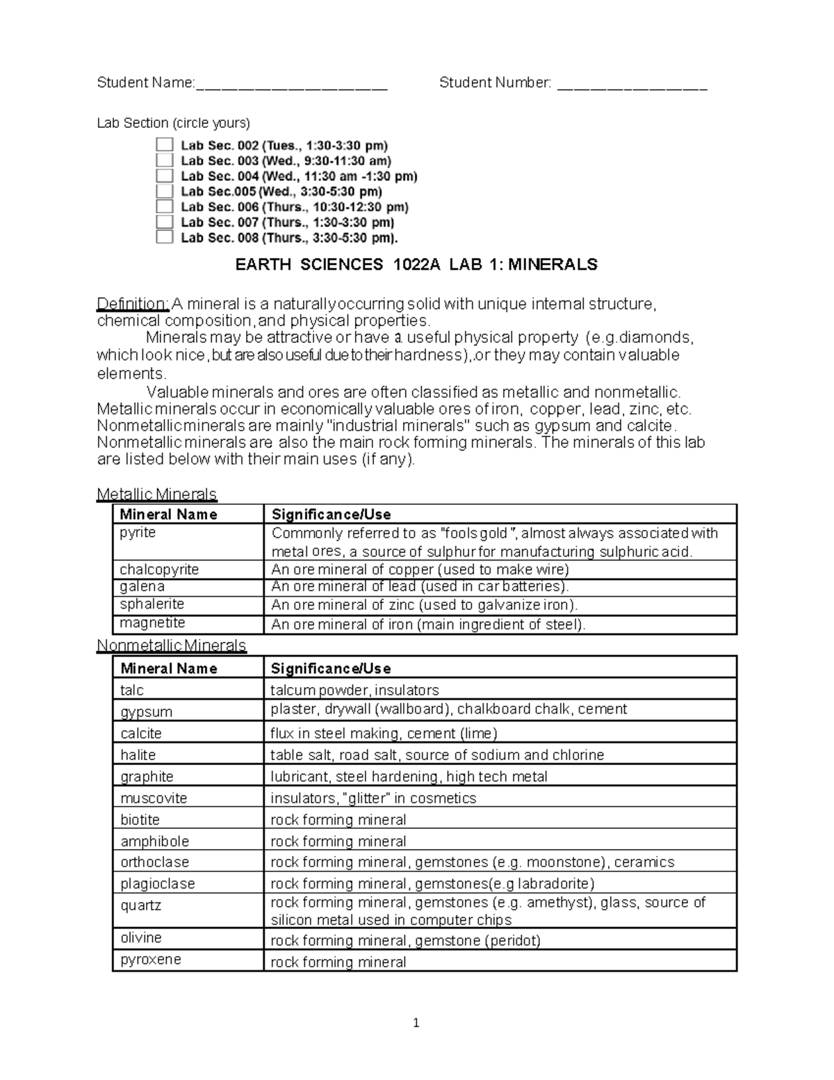 Lab 1 - Lab 1 Assignment - Student Name:_______________________ Student ...