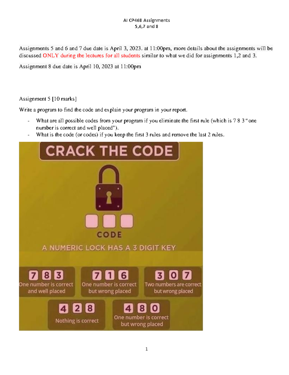Assignments second half cp468 Winter 2023 - AI CP468 Assignments 5,6,7 and 8 1 Assignments 5 and ...