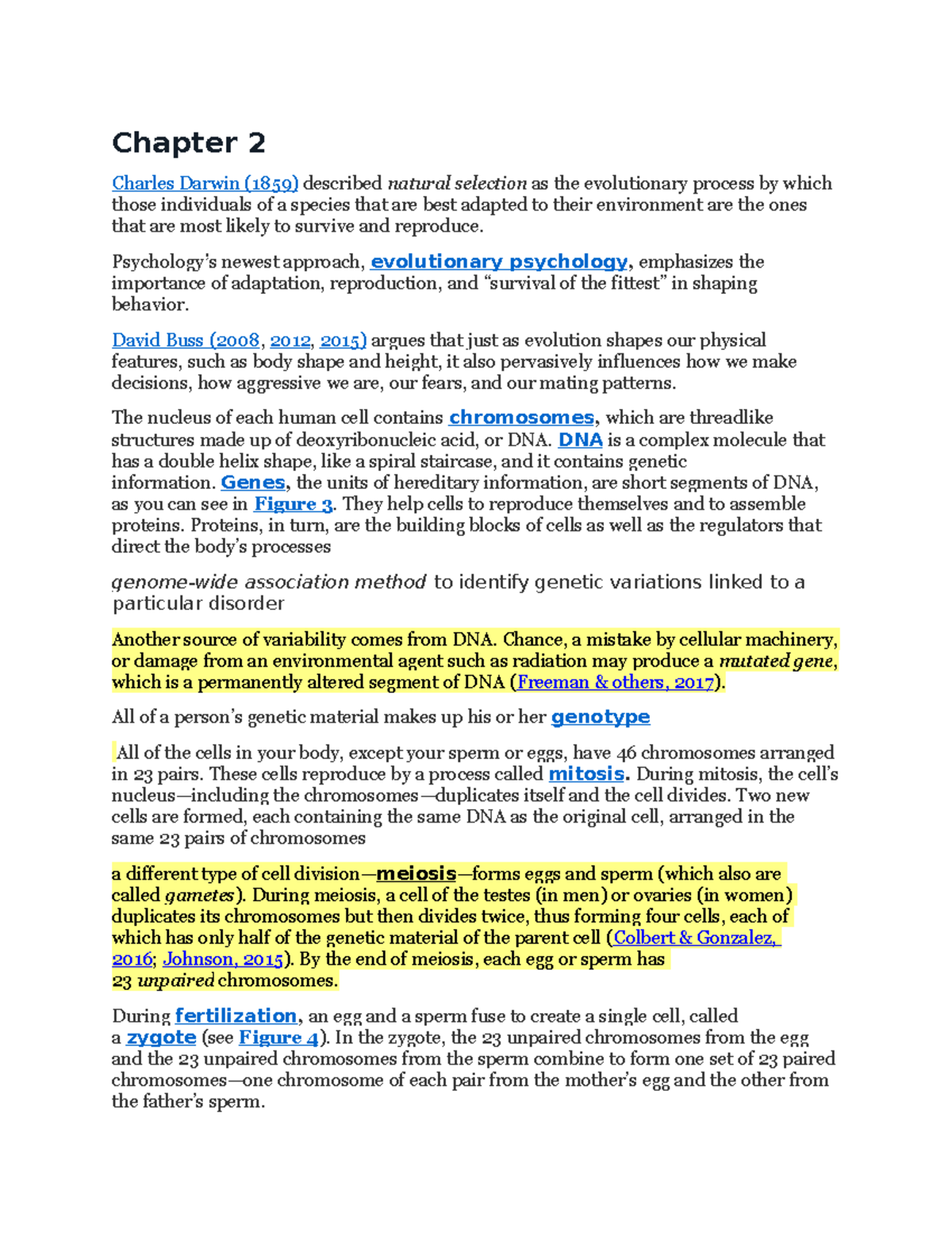 Dec psyc chapter 2- key terms, concepts - Chapter 2 Charles Darwin (1859) described natural ...
