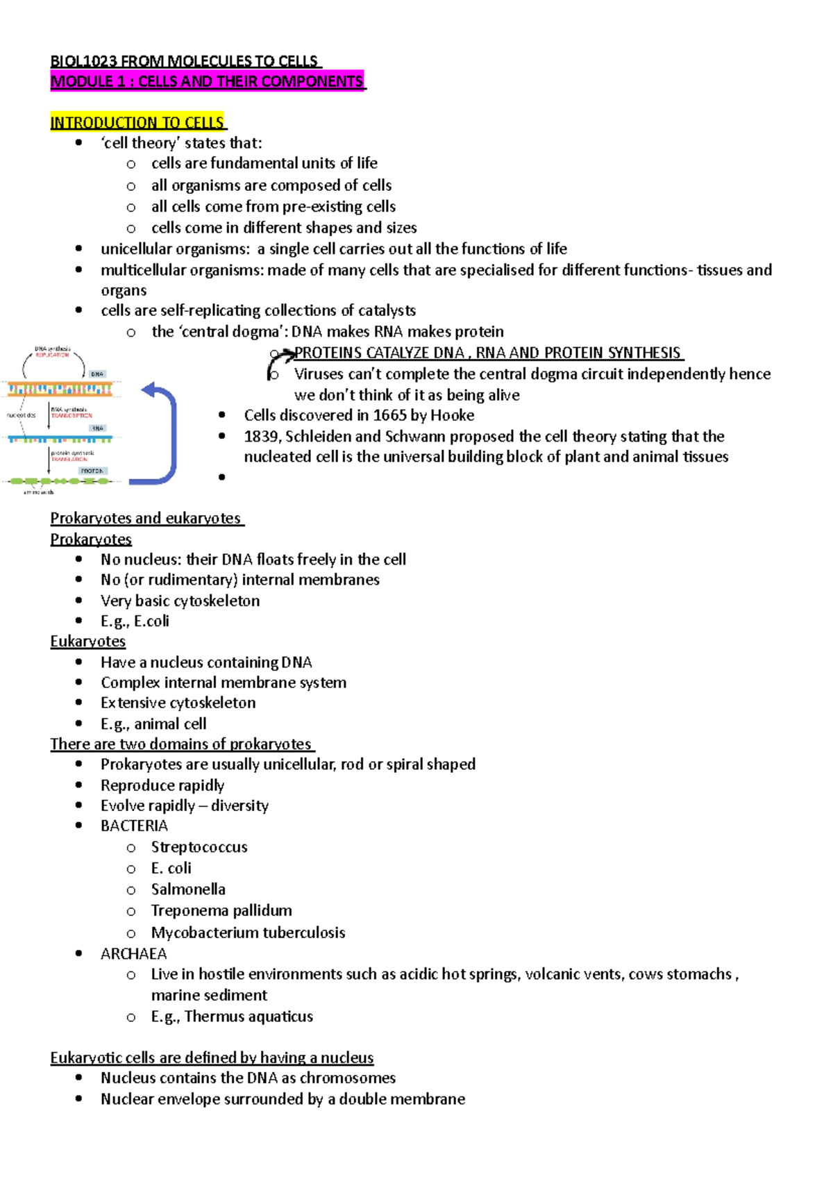 BIOL1023 FROM Molecules TO Cells- lecture notes - BIOL1023 FROM ...