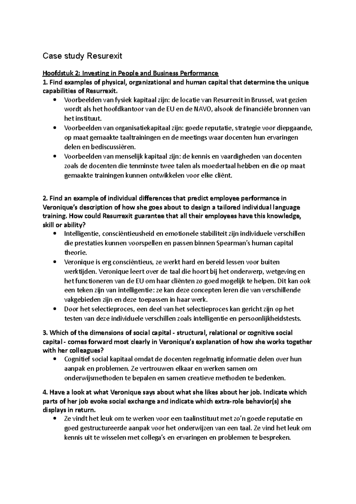 Voorbereiding practicum 2 pws - Case study Resurexit Hoofdstuk 2 ...