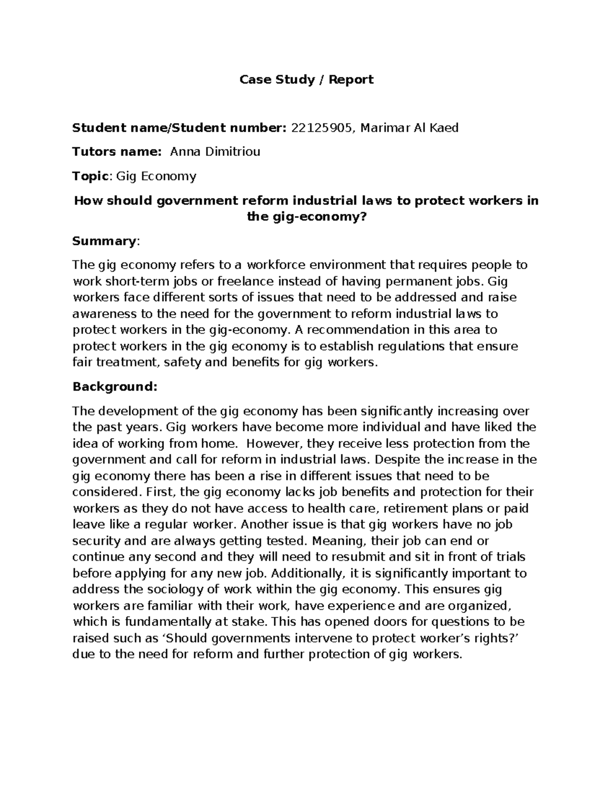 Case Study - Report - Marimar Al Kaed - Case Study / Report Student ...