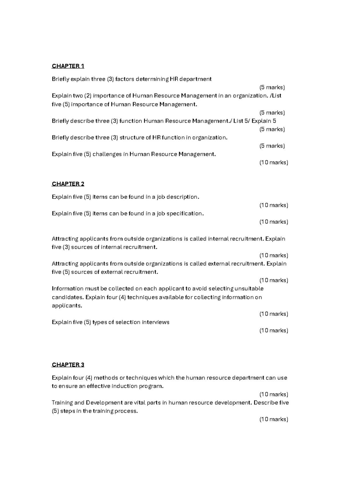 SPOT Question FOR HRM TEST - CHAPTER 1 Briefly explain three ( 3 ...