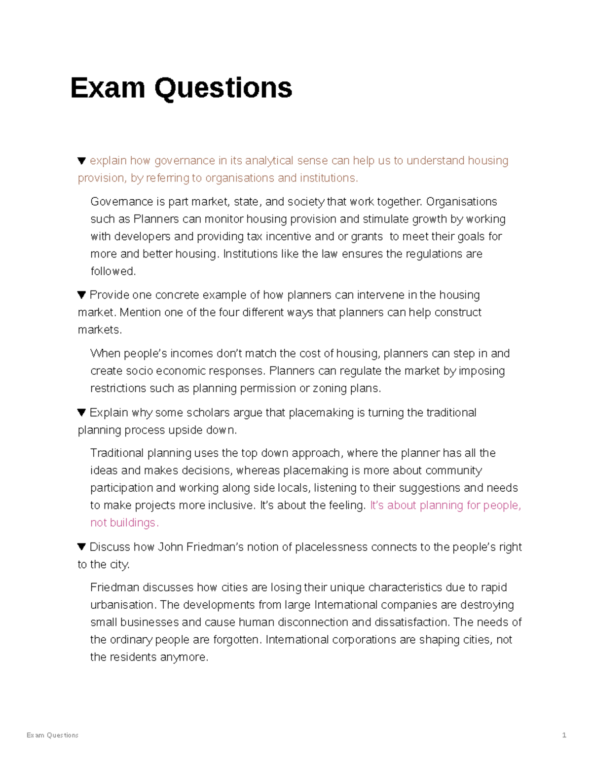 Exam Question examples - Exam Questions explain how governance in its ...