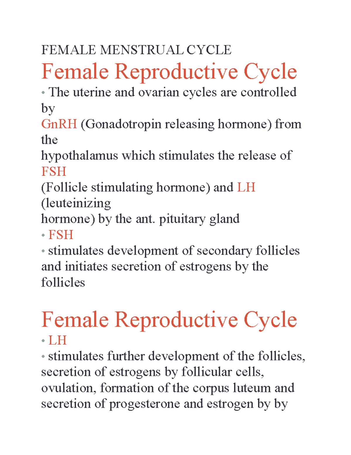 Female menstrual - 02 - FEMALE MENSTRUAL CYCLE Female Reproductive ...