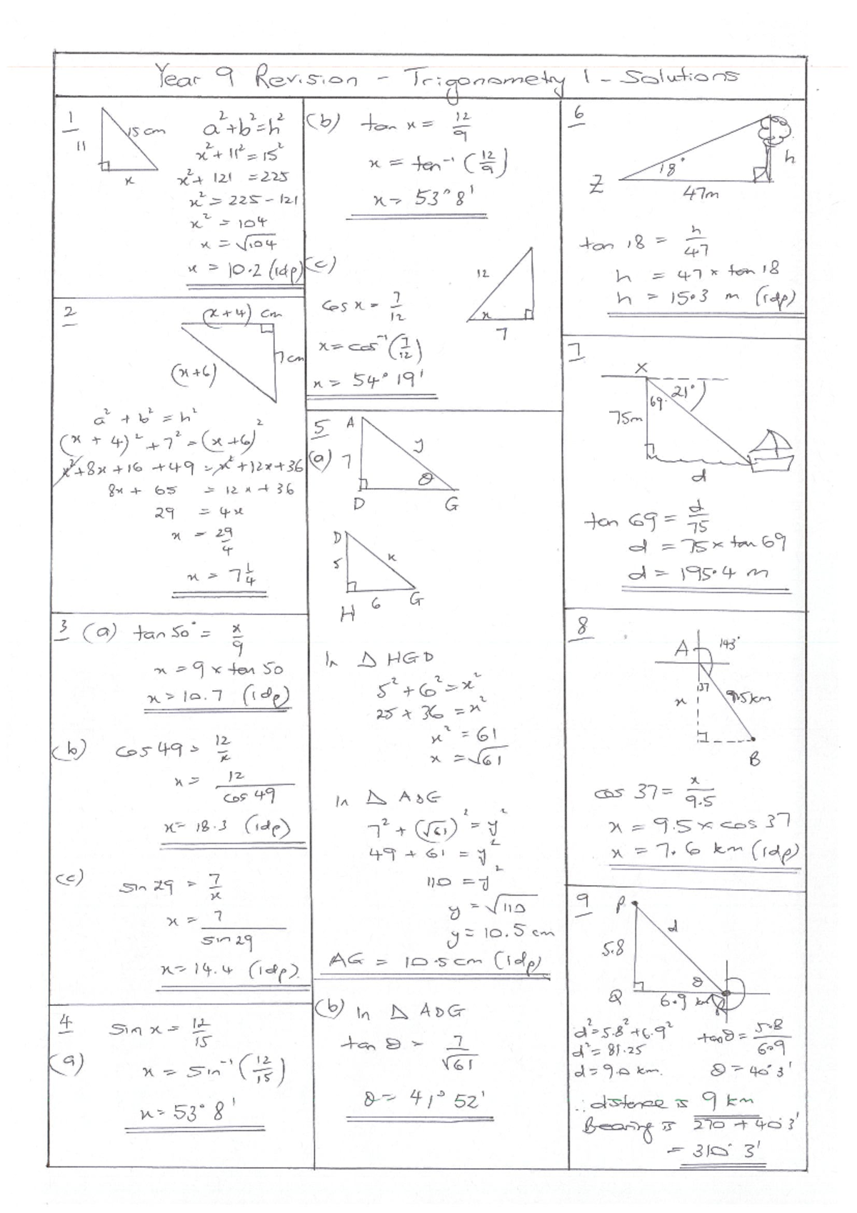 Year 9 Revision - Trigonometry 1 - Solutions - Studocu