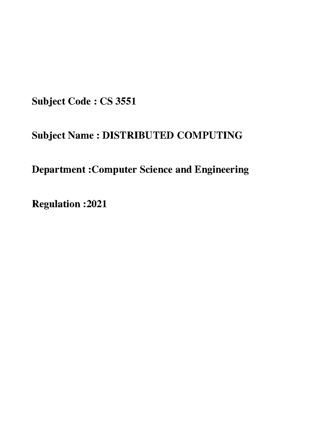 Cs3551 Distributed Computing Lecture Notes Subject Code Cs 3551