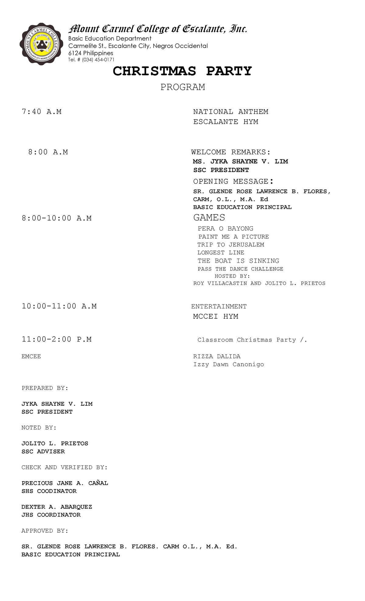 XMAS- Party- Program - Abcdefghijk - Mount Carmel College of Escalante ...