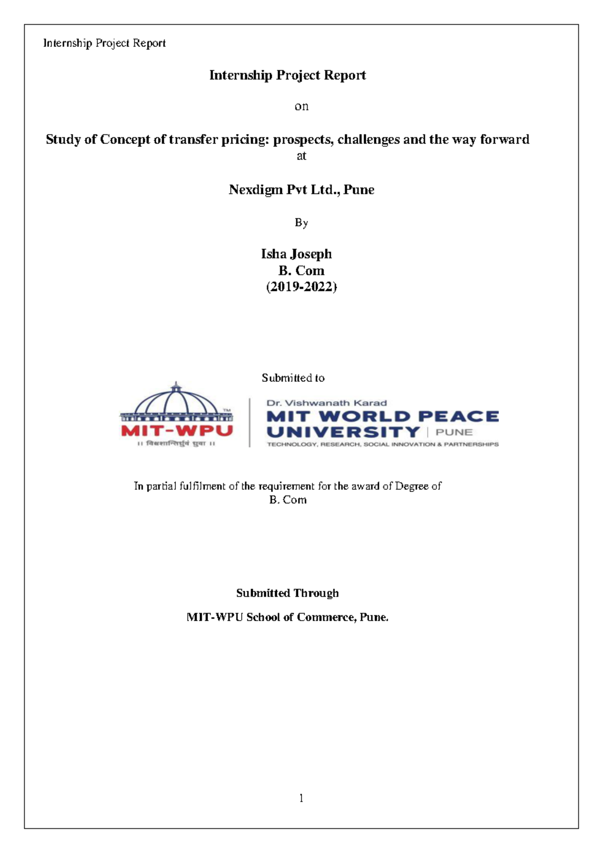 Internship Project Report - Final - Isha Joseph - Internship Project ...