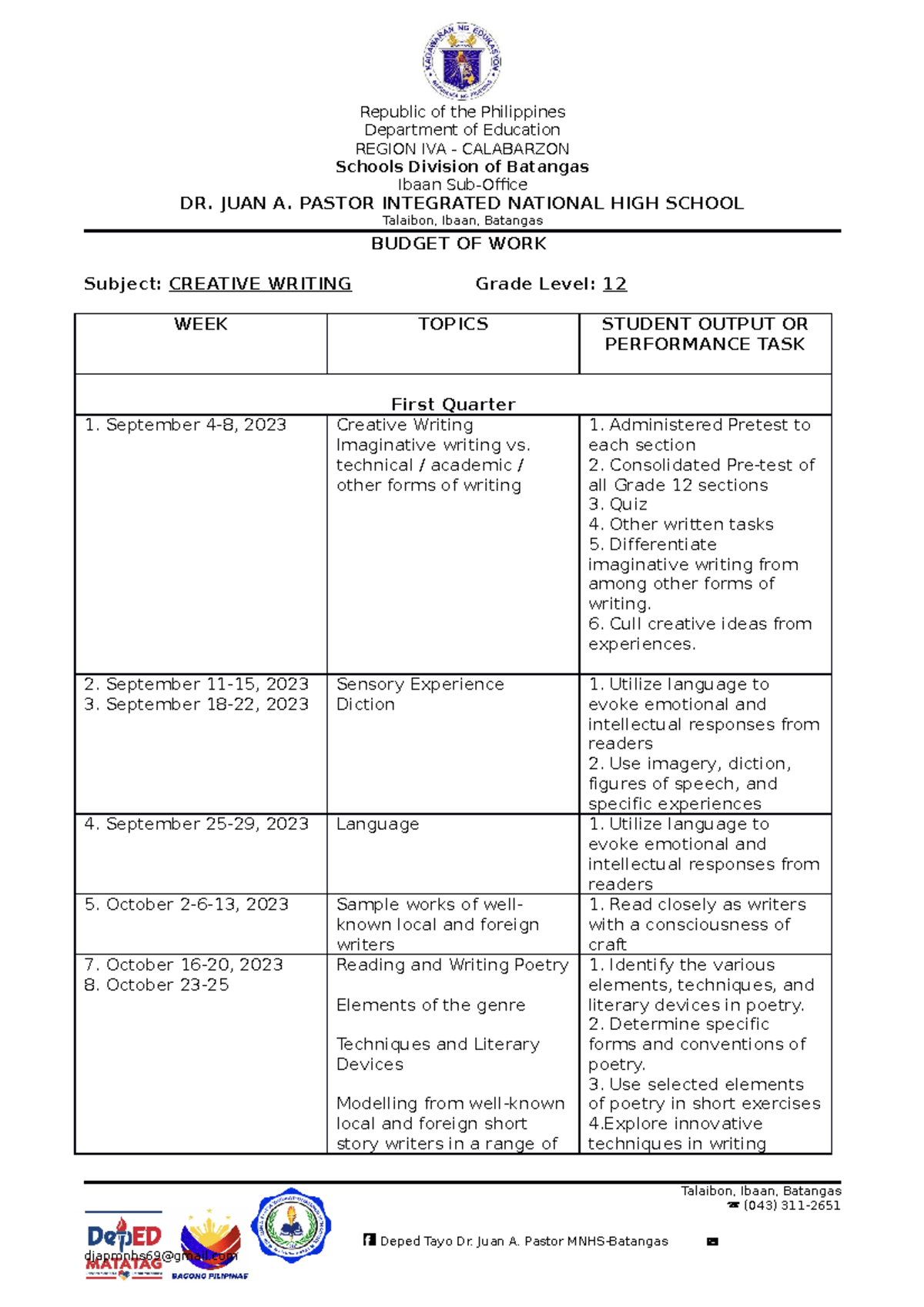 Creative- Writing-BOW-Output-SHS-First Semester - Republic of the ...