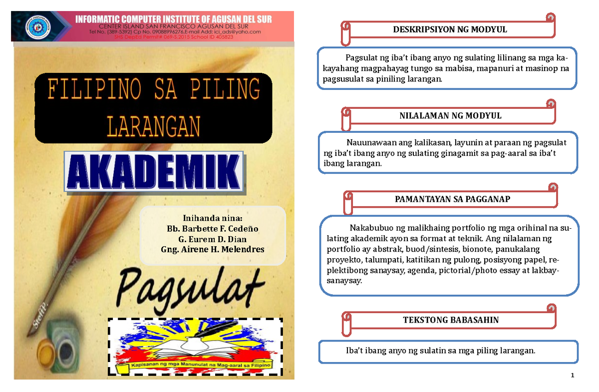 Original Filipino SA Piling Larangan Grade 12 1 - Inihanda nina: Bb ...