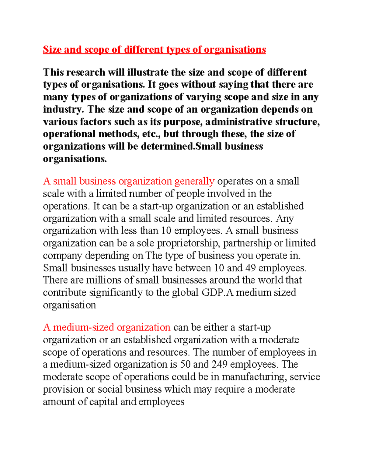 Lo1 to lo4 ramzi - Size and scope of different types of organisations ...