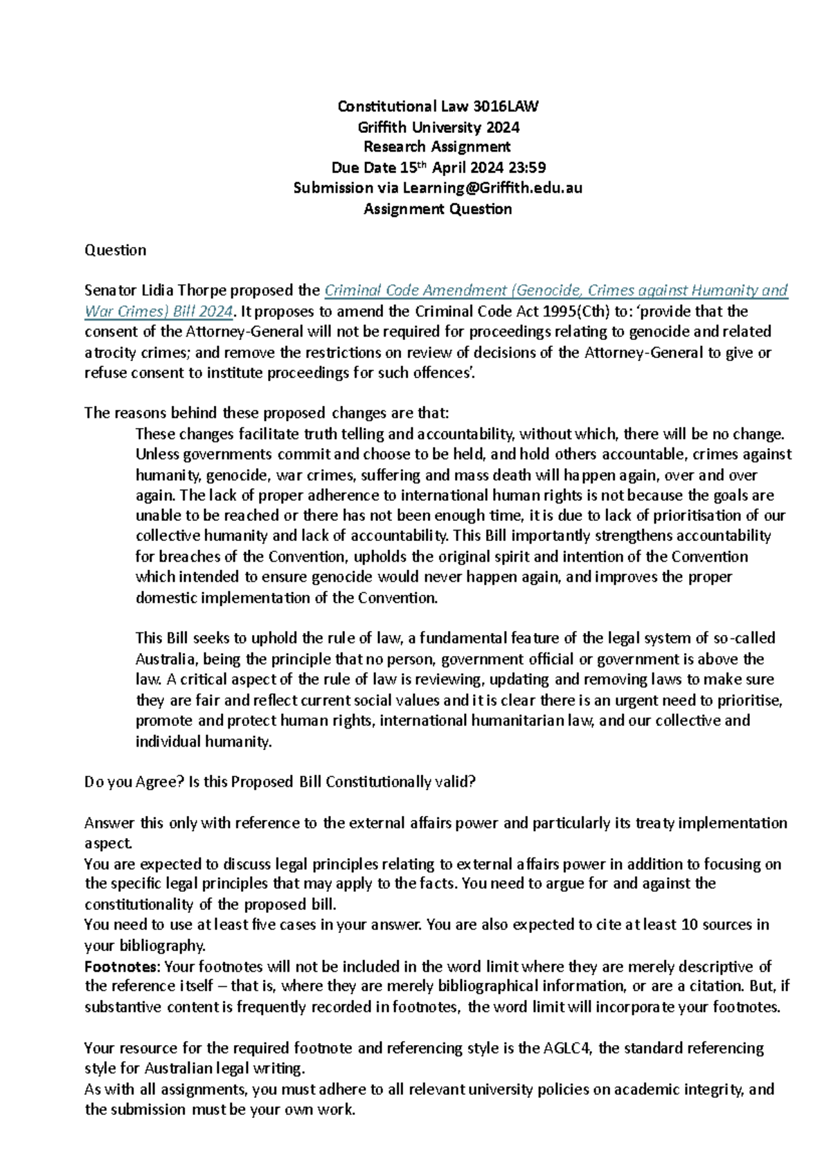 Research Essay 3016LAW 2024 - Constitutional Law 3016LAW Griffith ...