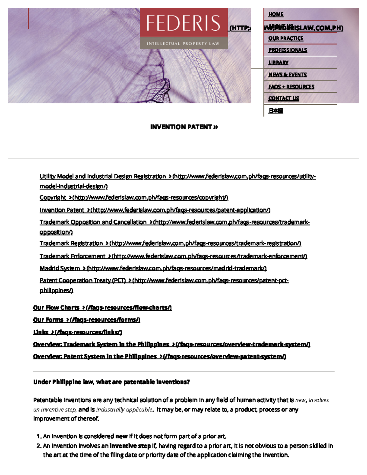 Patent Application in the Philippines Federis Law - Utility Model and ...