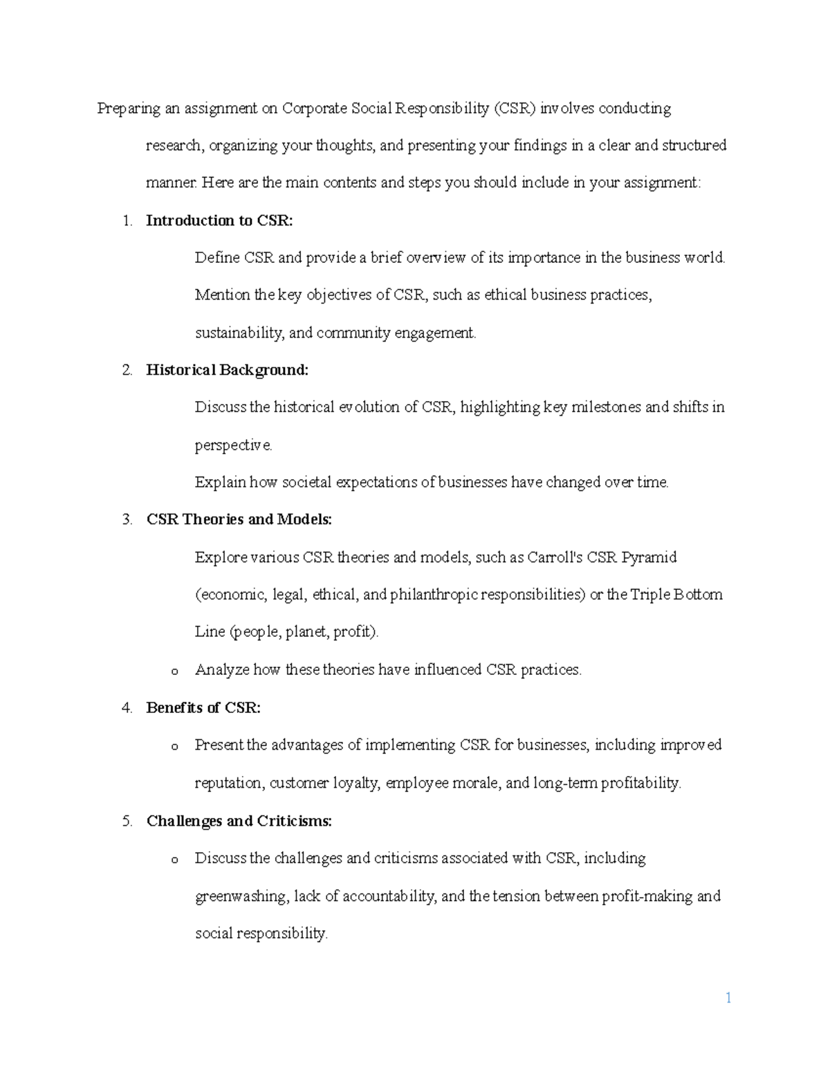 Sample CSR - Preparing an assignment on Corporate Social Responsibility ...