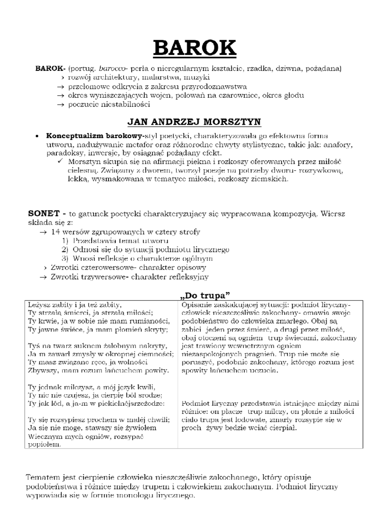 Barok Opracowanie - Język polski - Zakres rozszerzony - Studocu