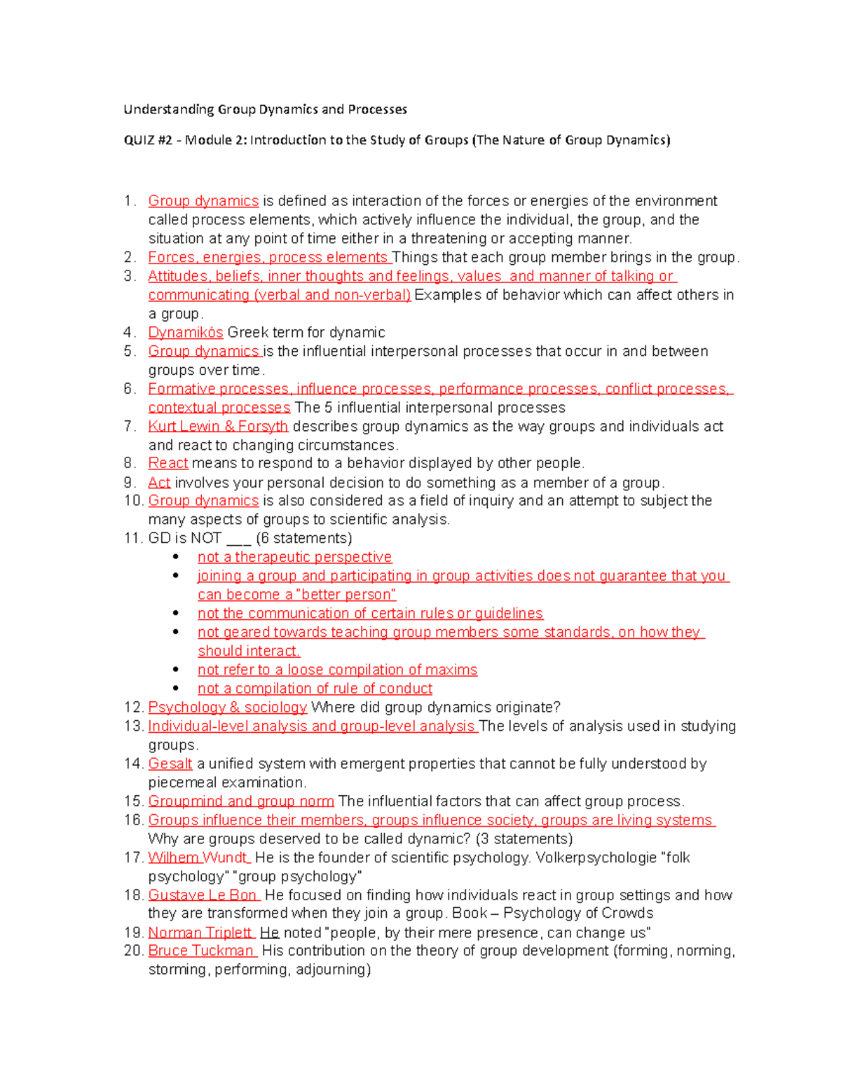 UGDP Quiz #2 Notes - Understanding Group Dynamics and Processes QUIZ #2 ...
